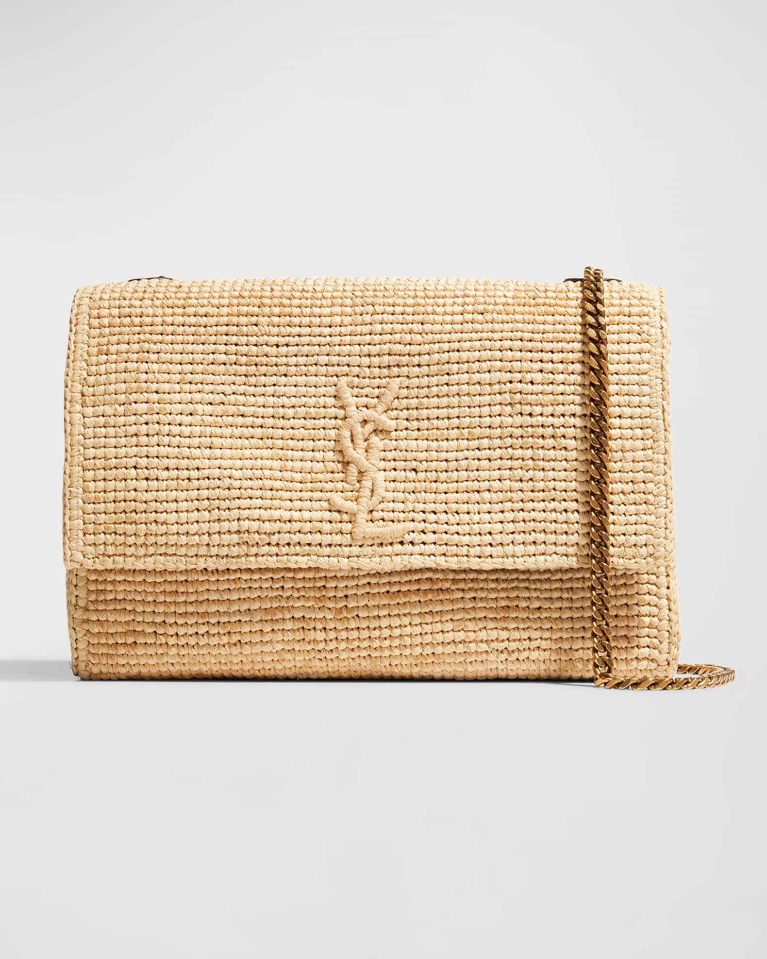 Saint Laurent Kate Medium YSL Reversible Raffia/Leather Crossbody Bag ...