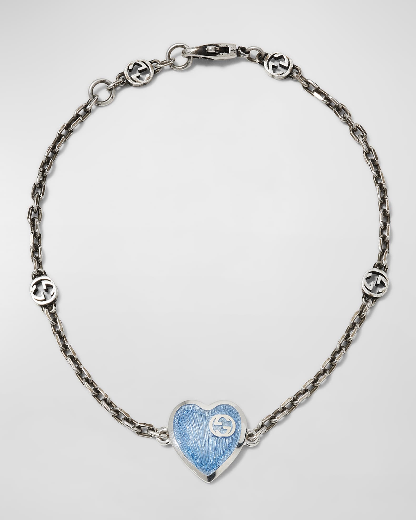 Gucci Sterling Silver Heart Bracelet With Interlocking G | Neiman Marcus