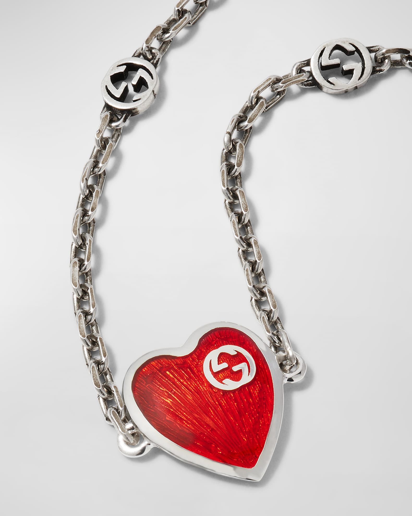 Gucci Sterling Silver Heart Bracelet With Interlocking G | Neiman Marcus