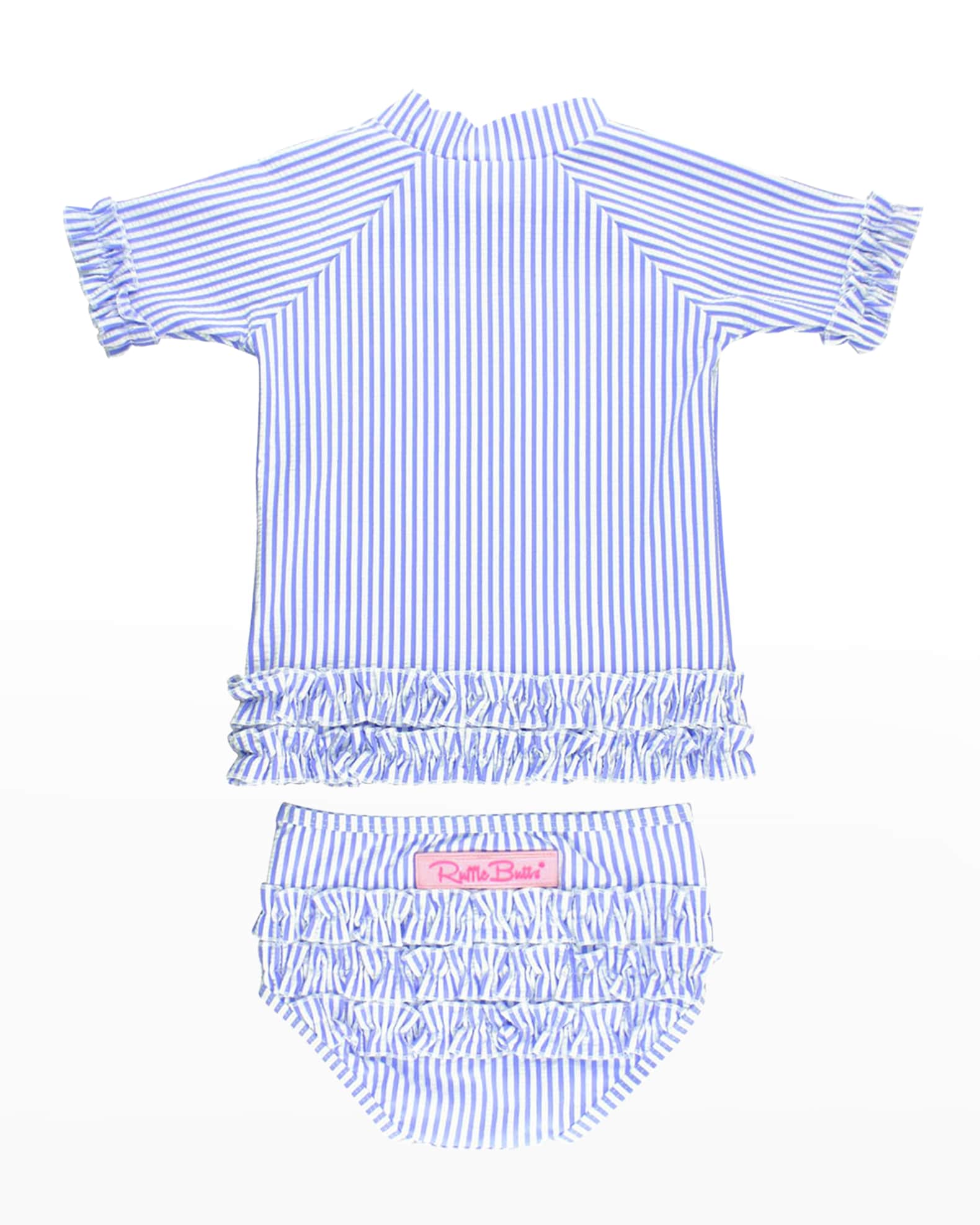 RuffleButts Girl's Seersucker Ruffled Rash Guard Bikini Set, Size 3M-8 ...