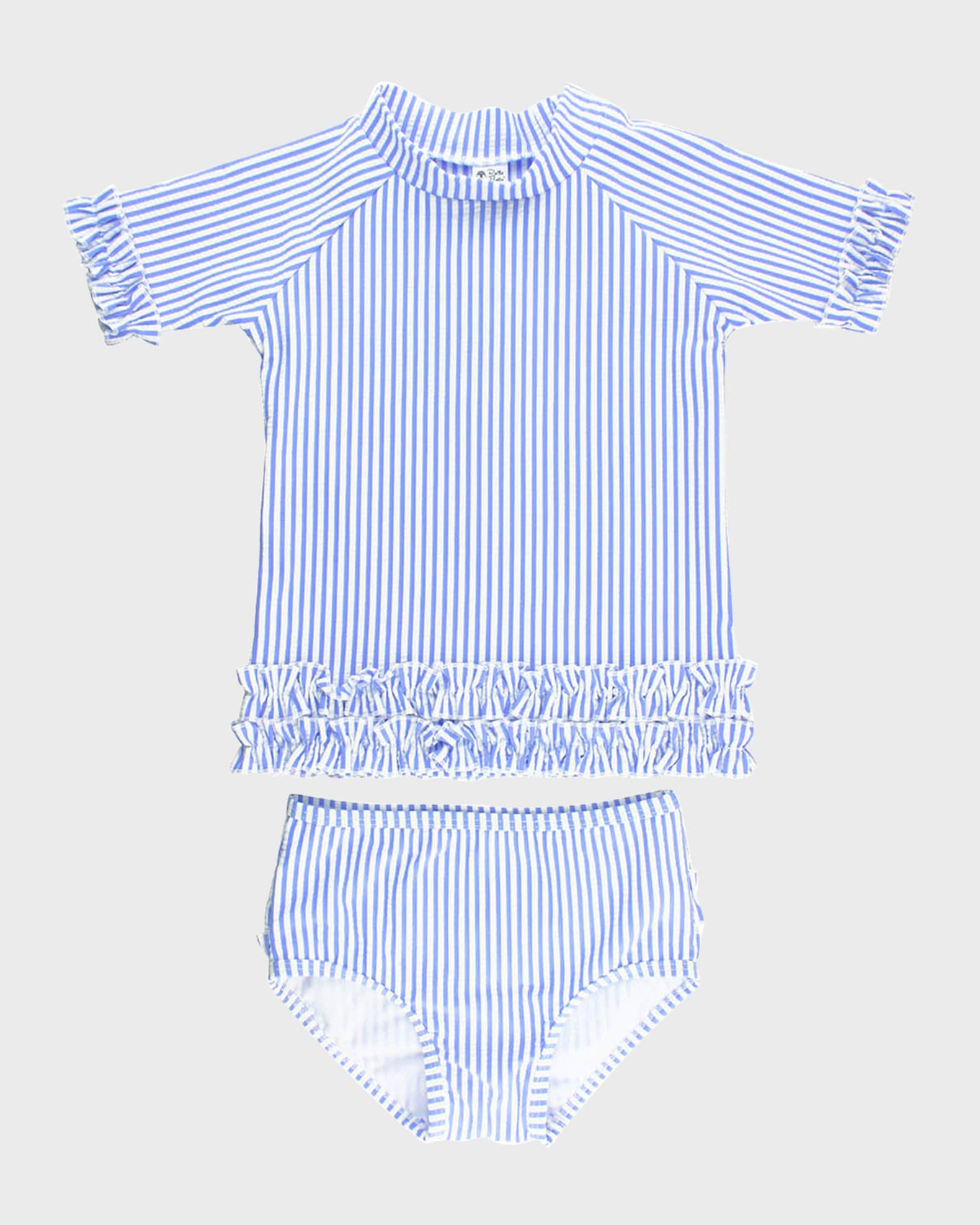 RuffleButts Girl's Seersucker Ruffled Rash Guard Bikini Set, Size 3M-8 ...