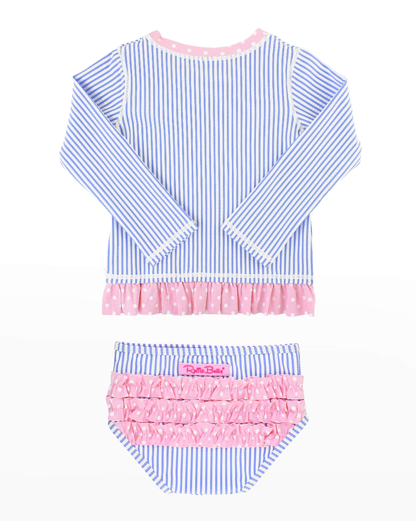 RuffleButts Girl's Seersucker Long-Sleeve Rash Guard Bikini Set, Size ...