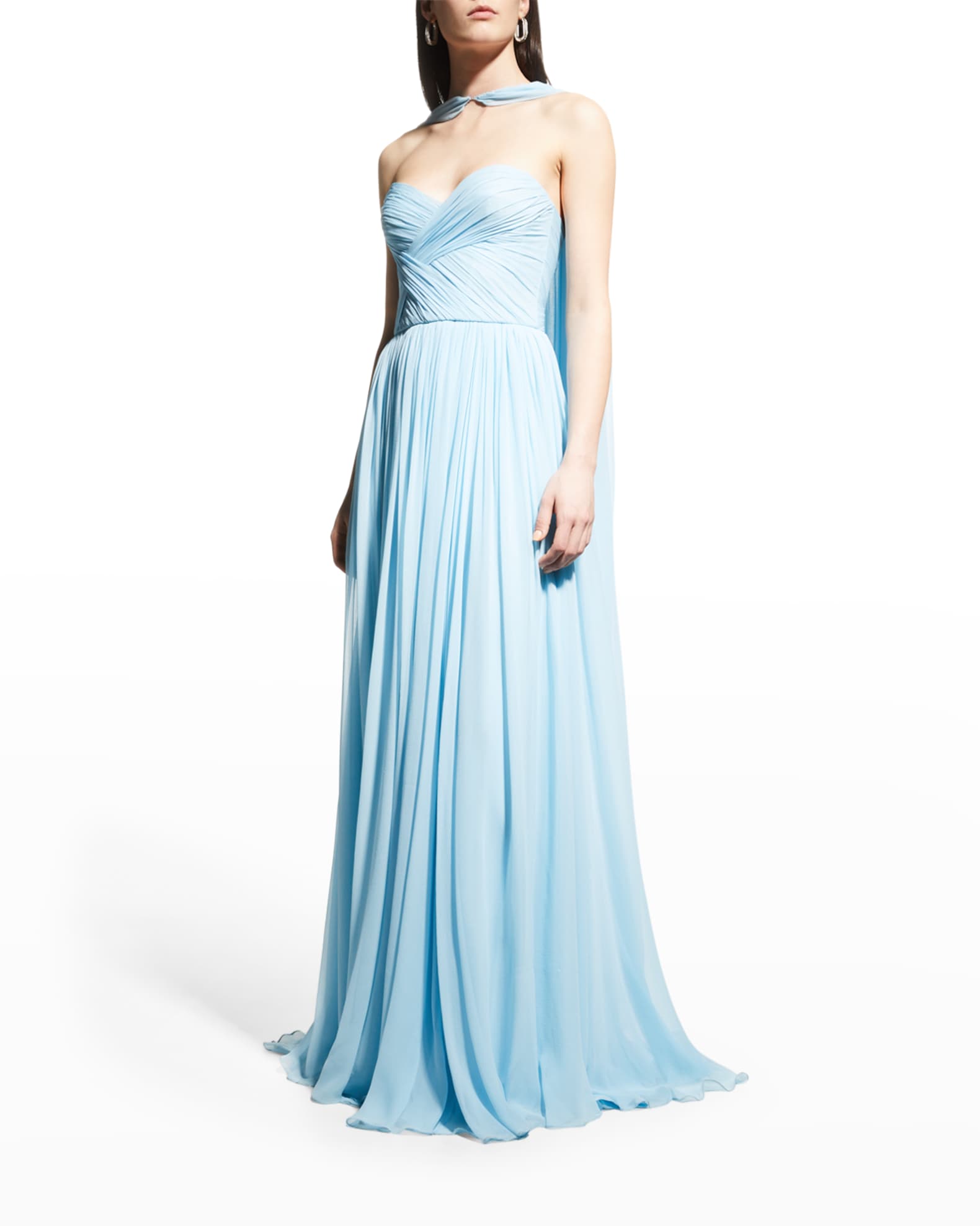 Monique Lhuillier Strapless Chiffon Gown with Draped Bodice | Neiman Marcus