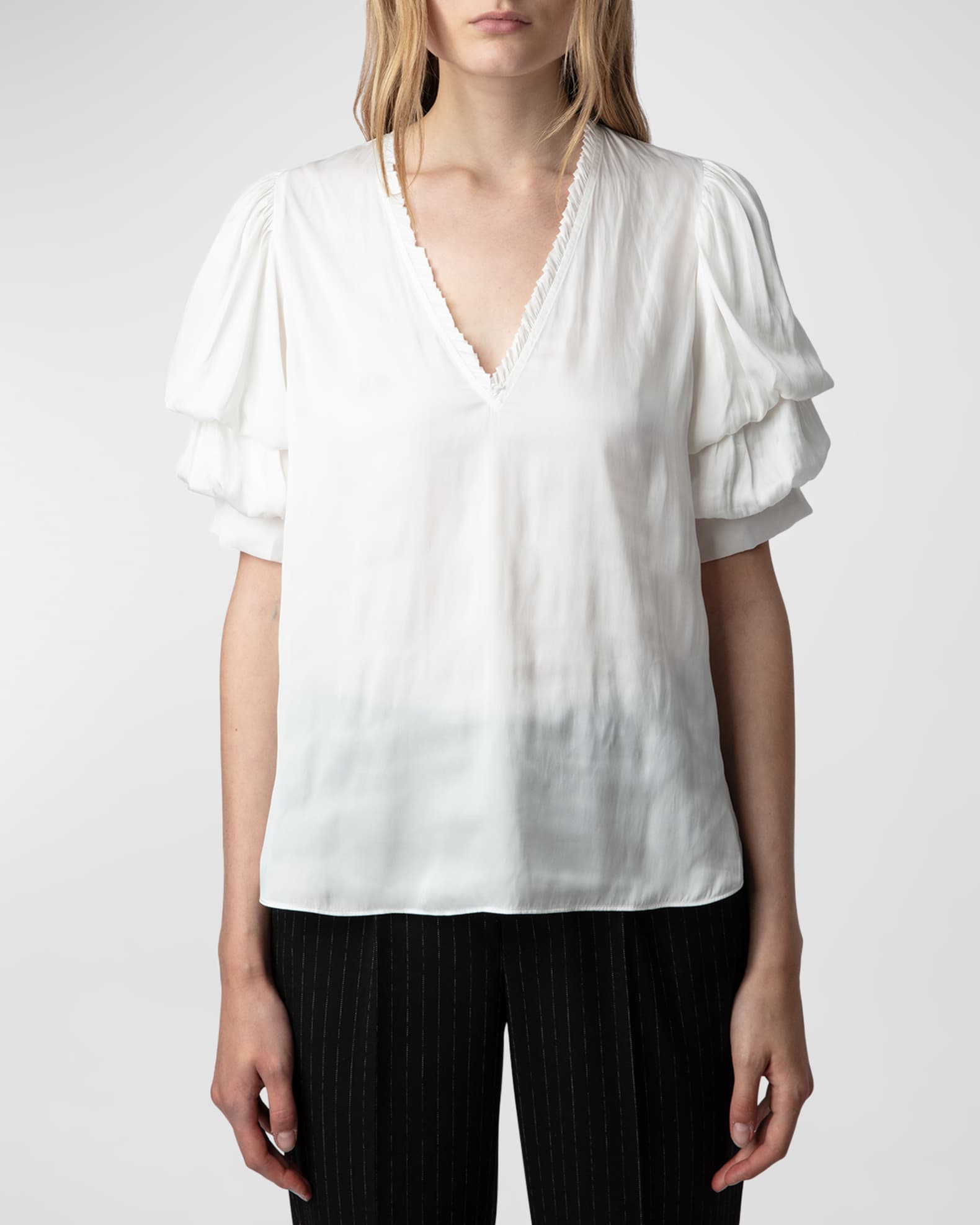Zadig & Voltaire Taste Layered Puff-Sleeve Blouse | Neiman Marcus