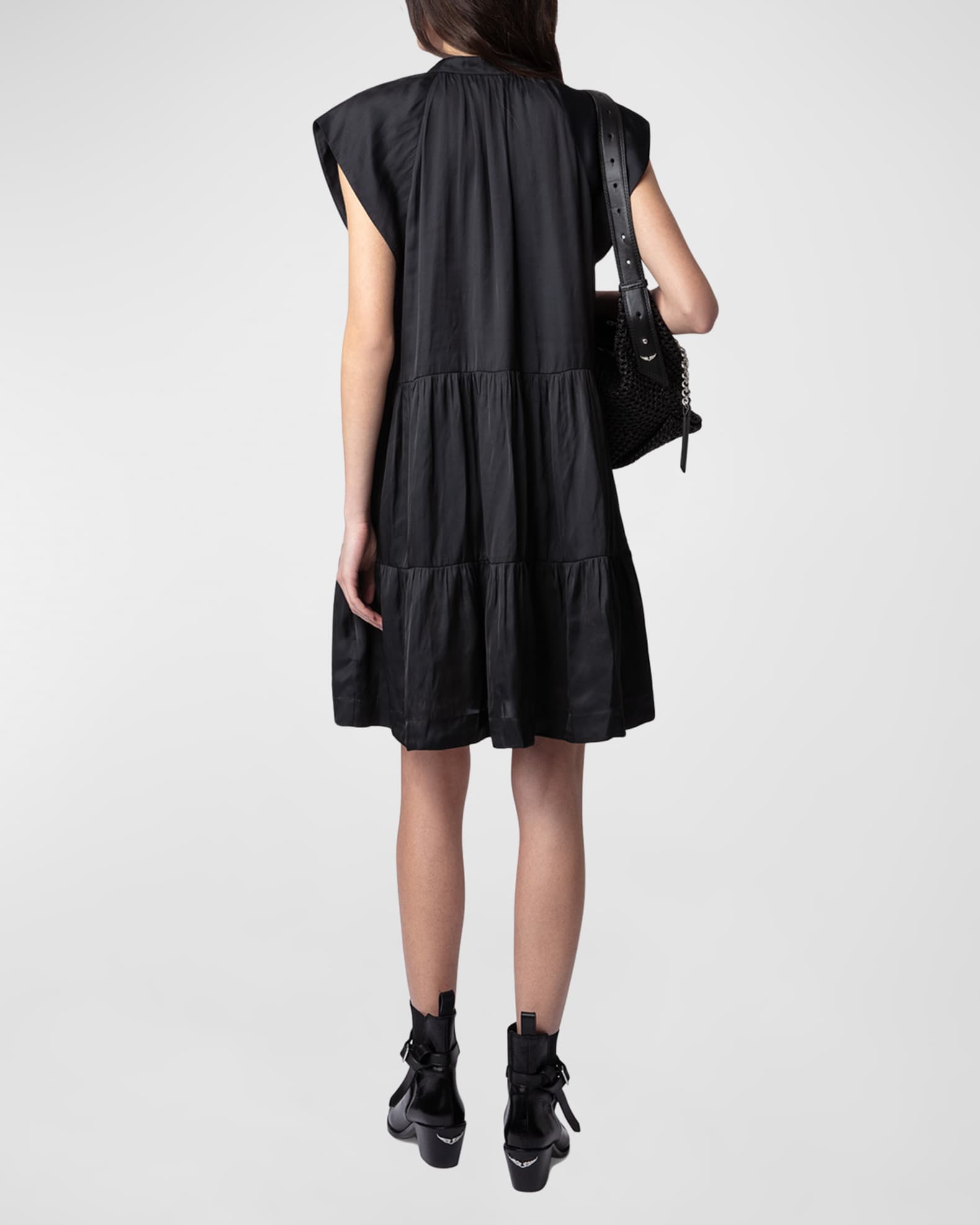 Zadig & Voltaire Rito Satin Self-Tie High Neck Tiered Mini Dress ...