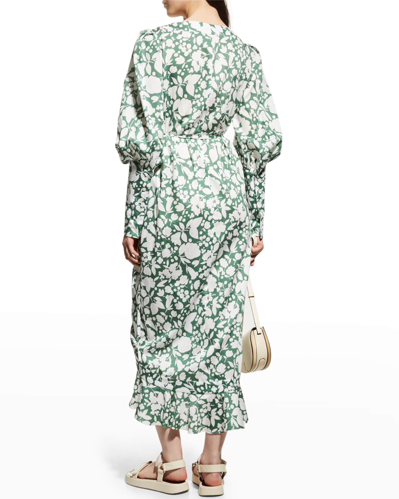 ARIAS New York Floral-Print Wrap Midi Dress w/ Ruffle | Neiman Marcus