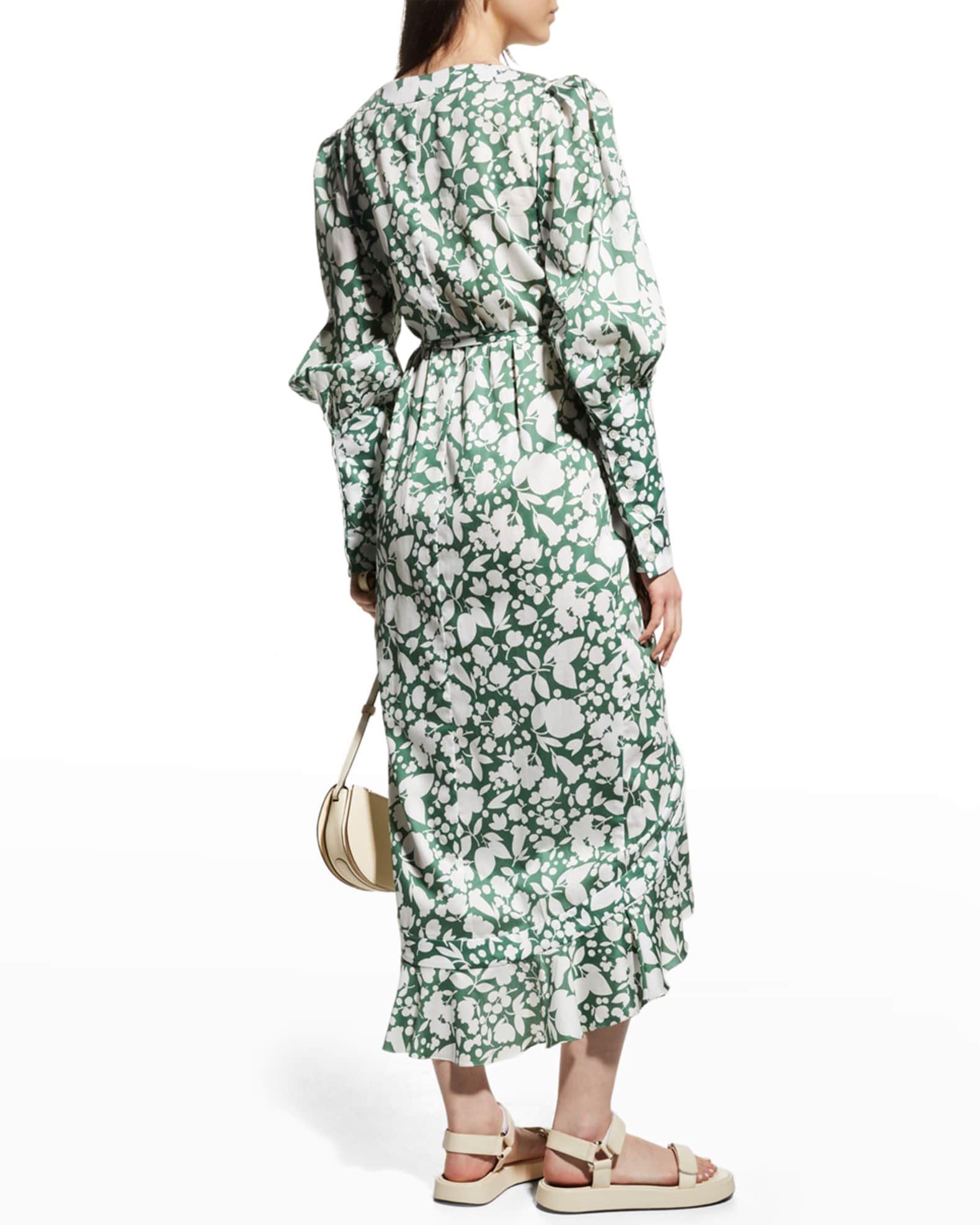 ARIAS New York Floral-Print Wrap Midi Dress w/ Ruffle | Neiman Marcus
