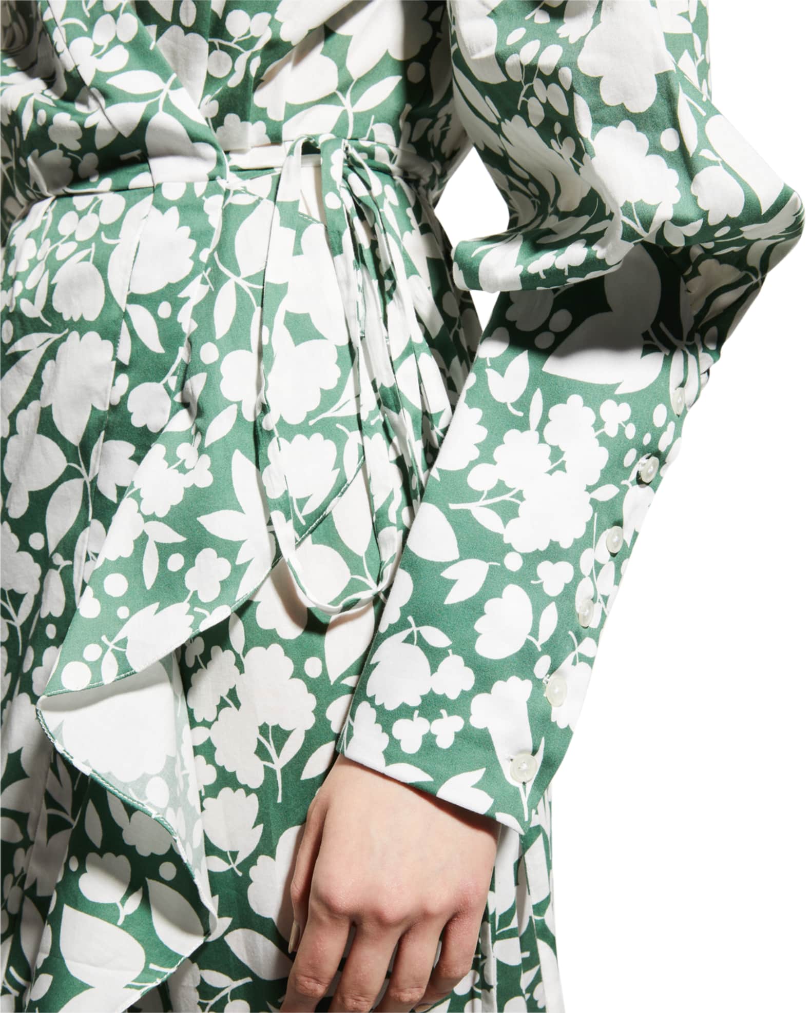 ARIAS New York Floral-Print Wrap Midi Dress w/ Ruffle | Neiman Marcus