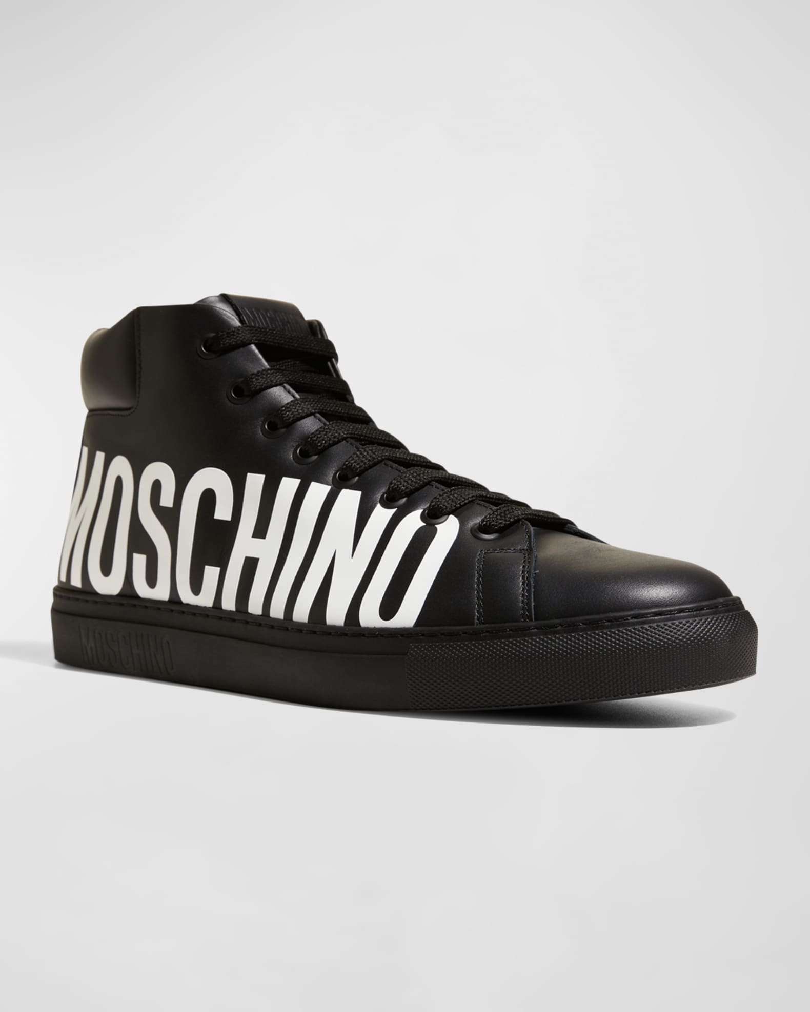 Moschino Men's High-Top Leather Logo Sneakers | Neiman Marcus