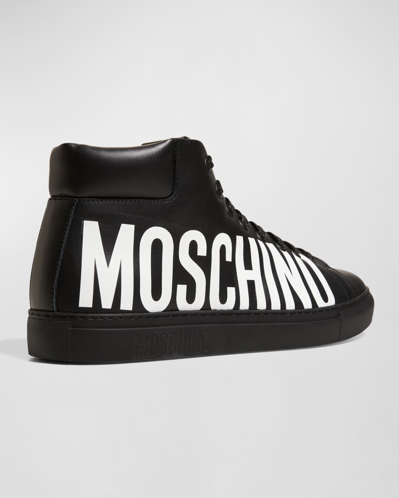 Moschino Men's High-Top Leather Logo Sneakers | Neiman Marcus