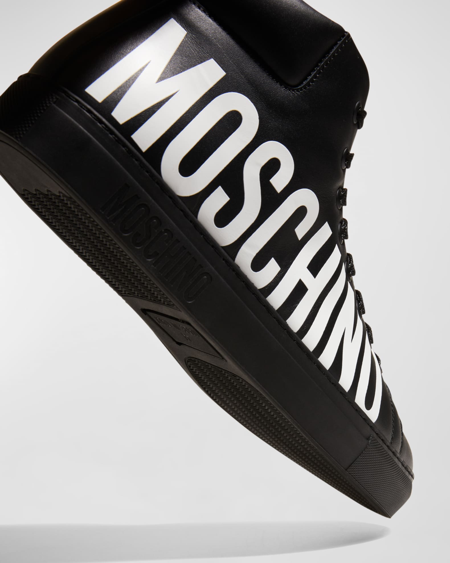 Moschino Men's High-Top Leather Logo Sneakers | Neiman Marcus