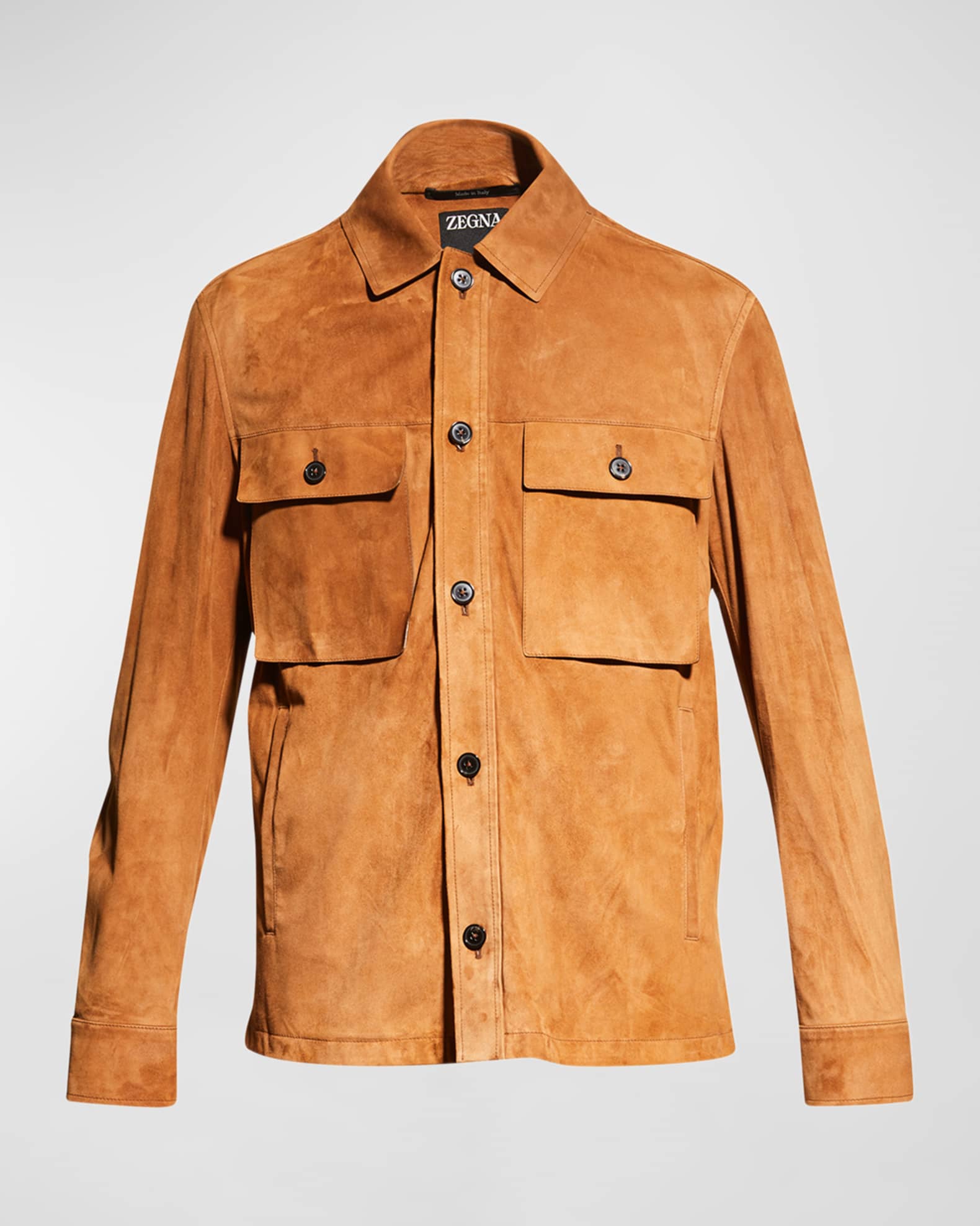 ZEGNA Men's Suede-Leather Overshirt | Neiman Marcus