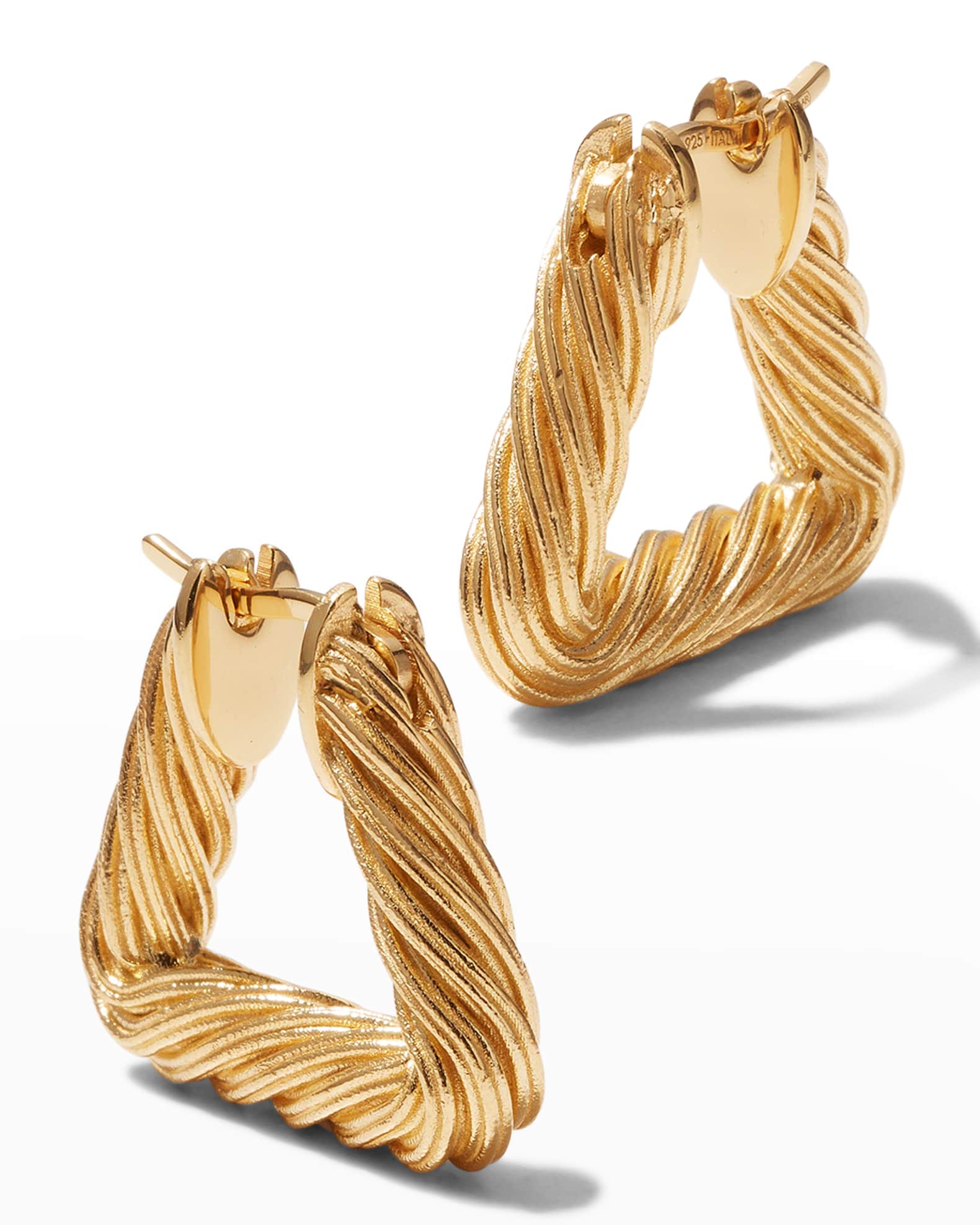 Bottega Veneta Twisted Triangle Hoop Earrings | Neiman Marcus