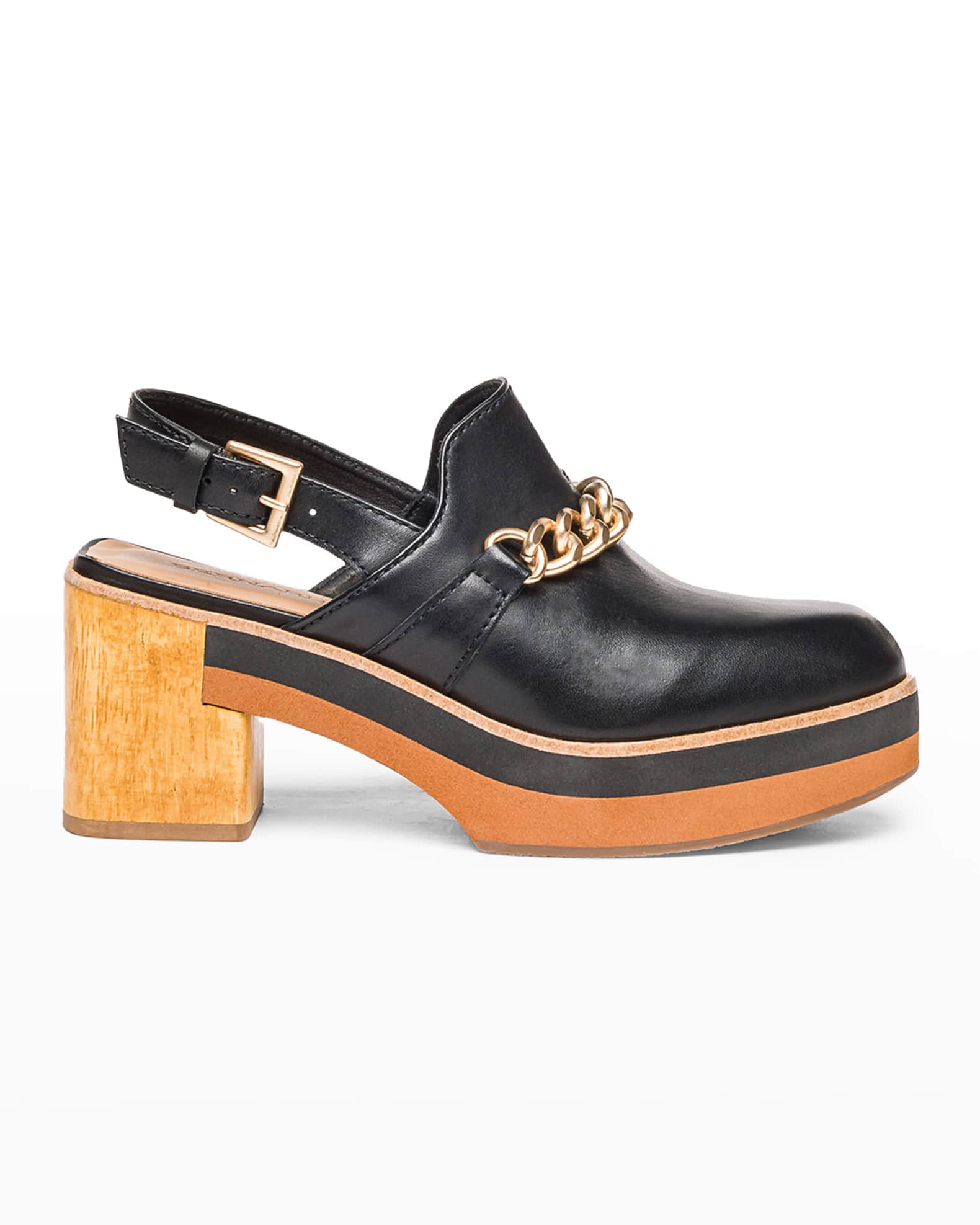 Bernardo Sochi Leather Chain Slingback Clogs | Neiman Marcus