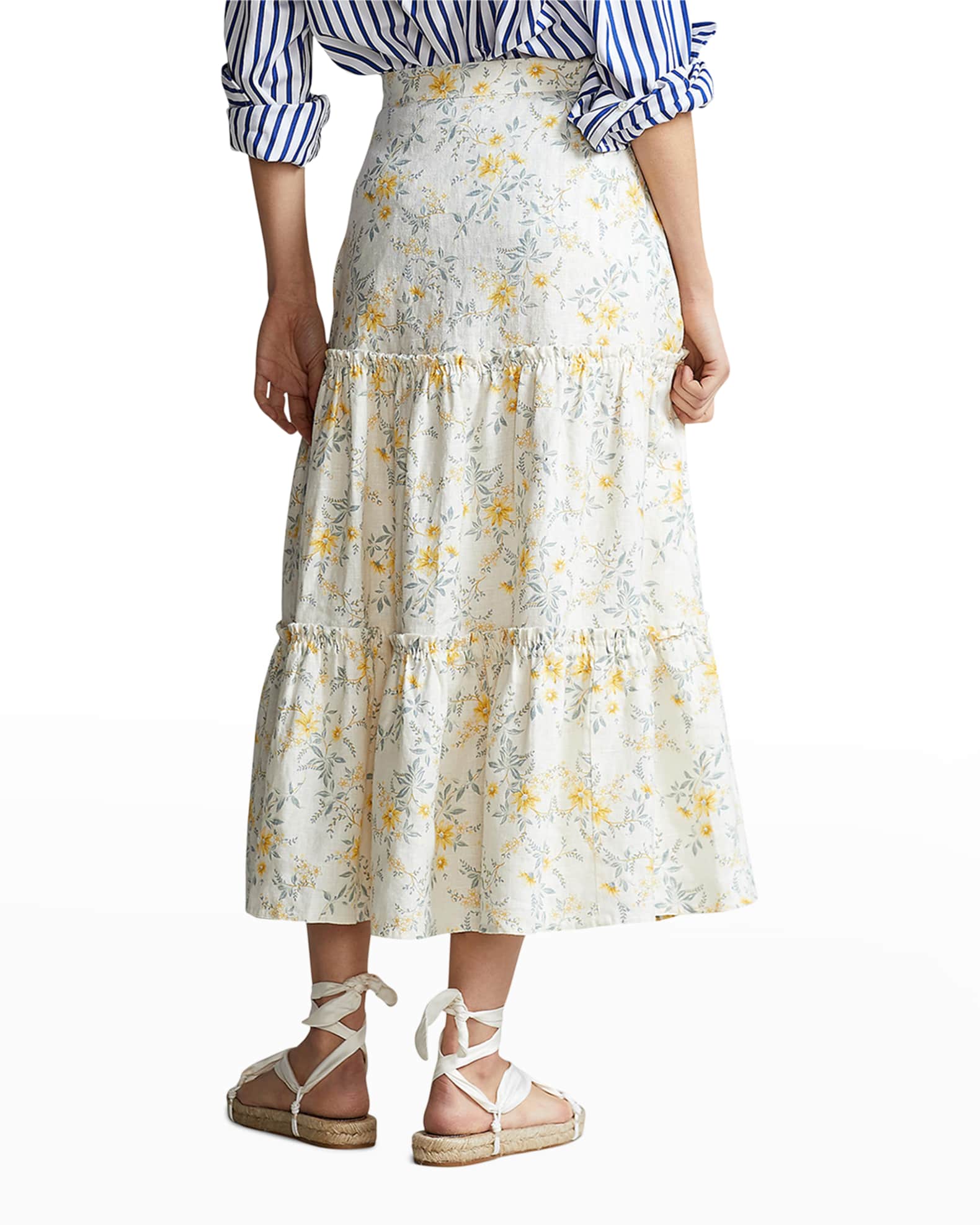 Polo Ralph Lauren Tiered Floral-Print Midi Skirt | Neiman Marcus