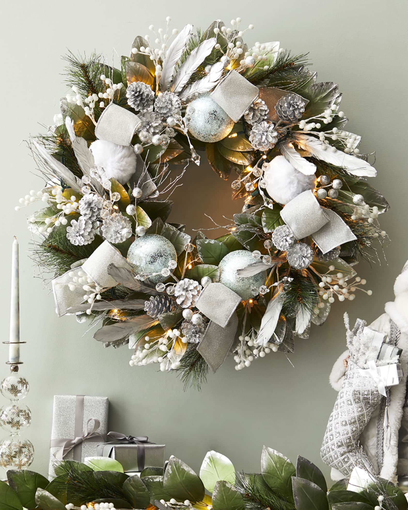 Neiman Marcus Crystal & Silver Pre-Lit Holiday Wreath | Neiman Marcus Neiman Marcus Crystal & Silver Pre-Lit Holiday Wreath | Neiman Marcus