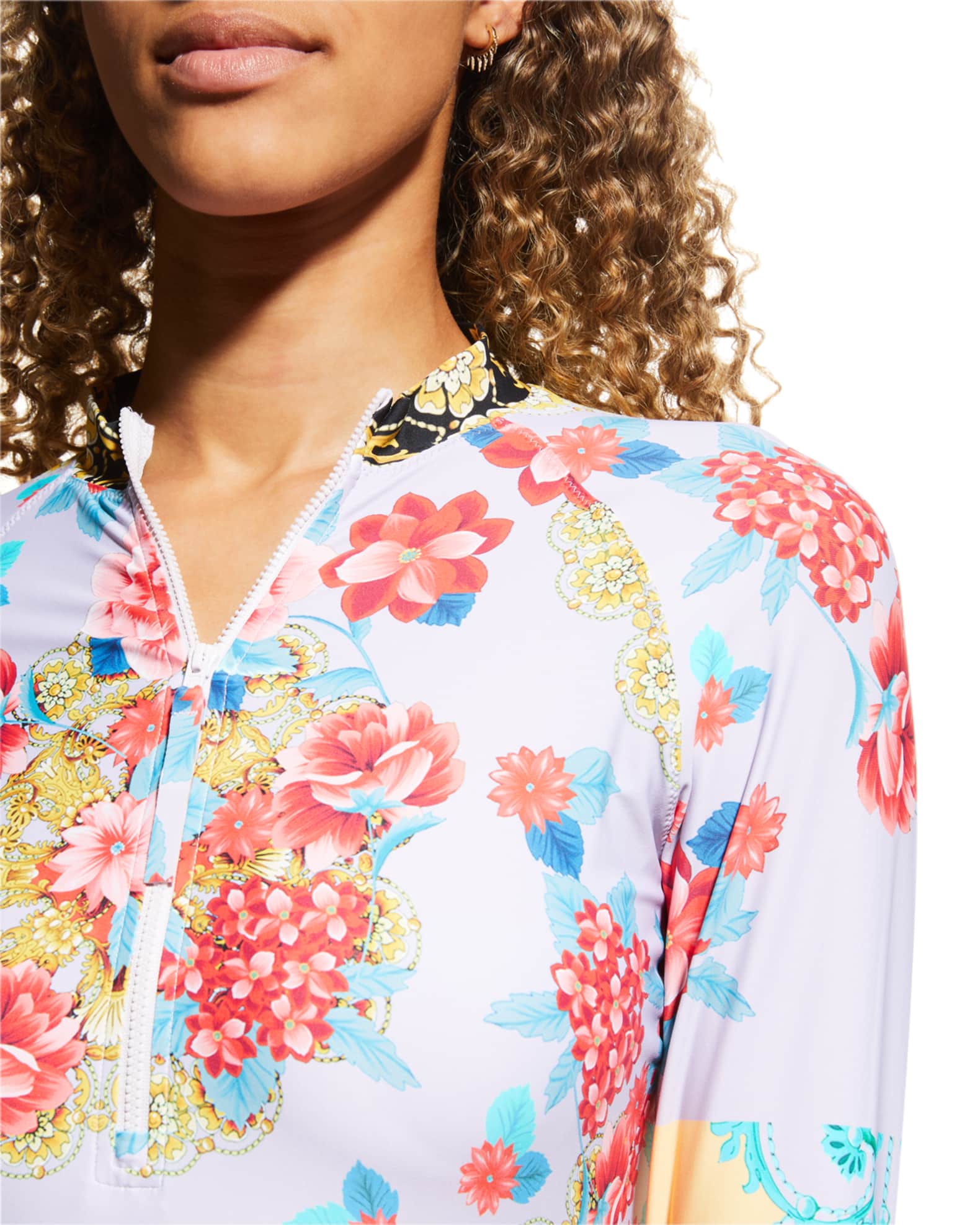 Johnny Was Japer Floral Rashguard Surf Shirt | Neiman Marcus