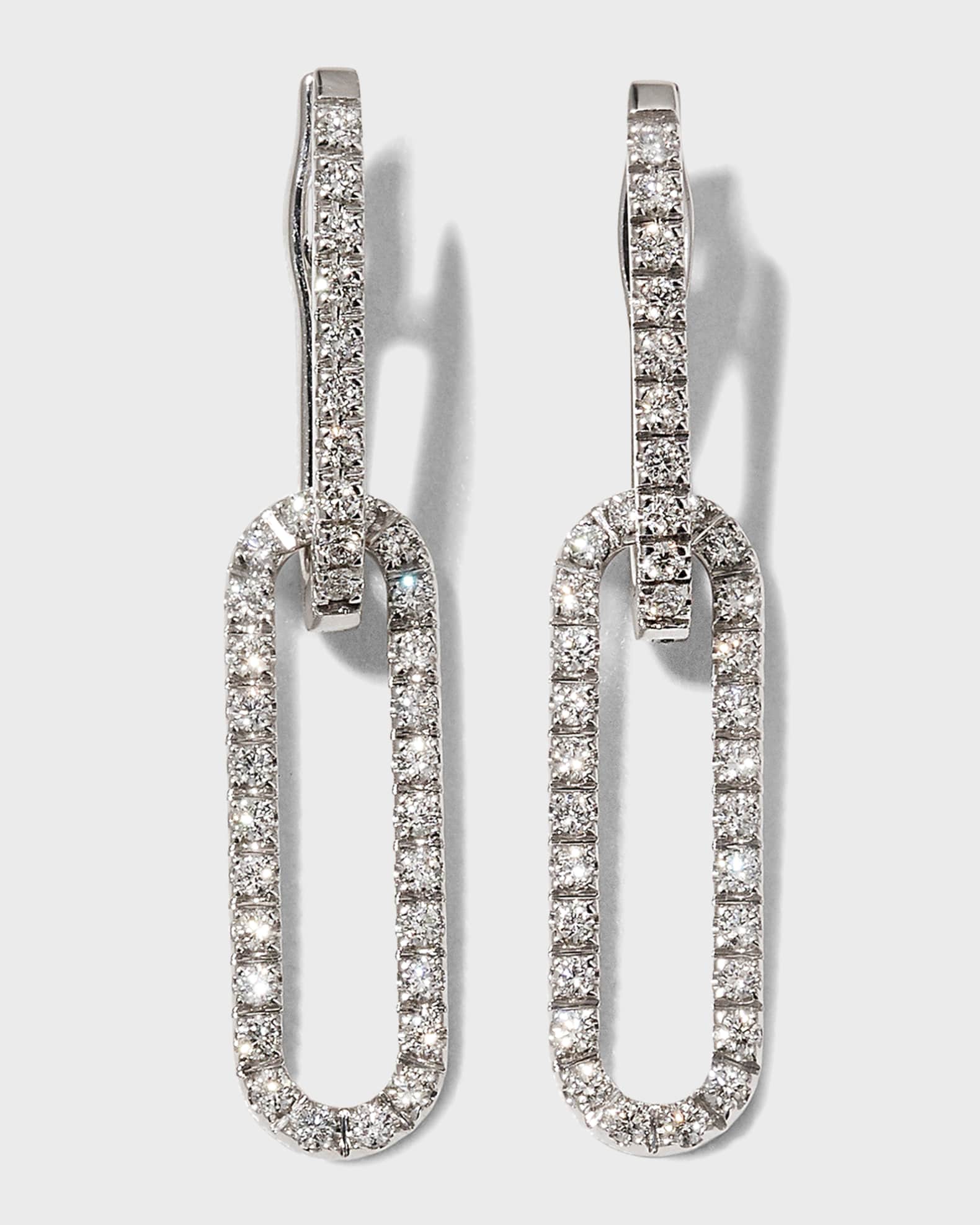 A. Link 18k White Gold Diamond Oval-Link Earrings | Neiman Marcus