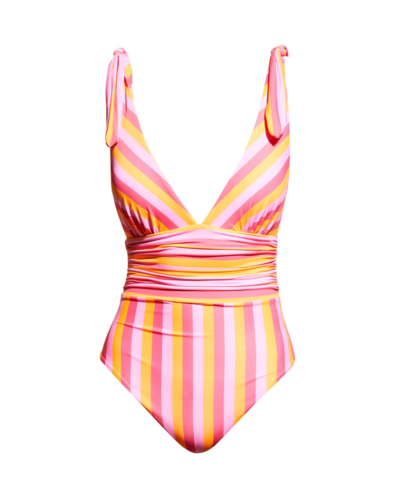 REBECCA VALLANCE Mimi Ruched Striped One-Piece Swimsuit | Neiman Marcus