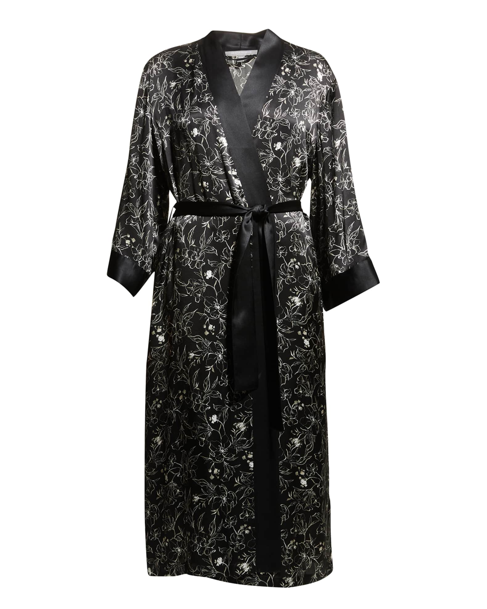 Neiman Marcus Long Floral-Print Silk Robe | Neiman Marcus