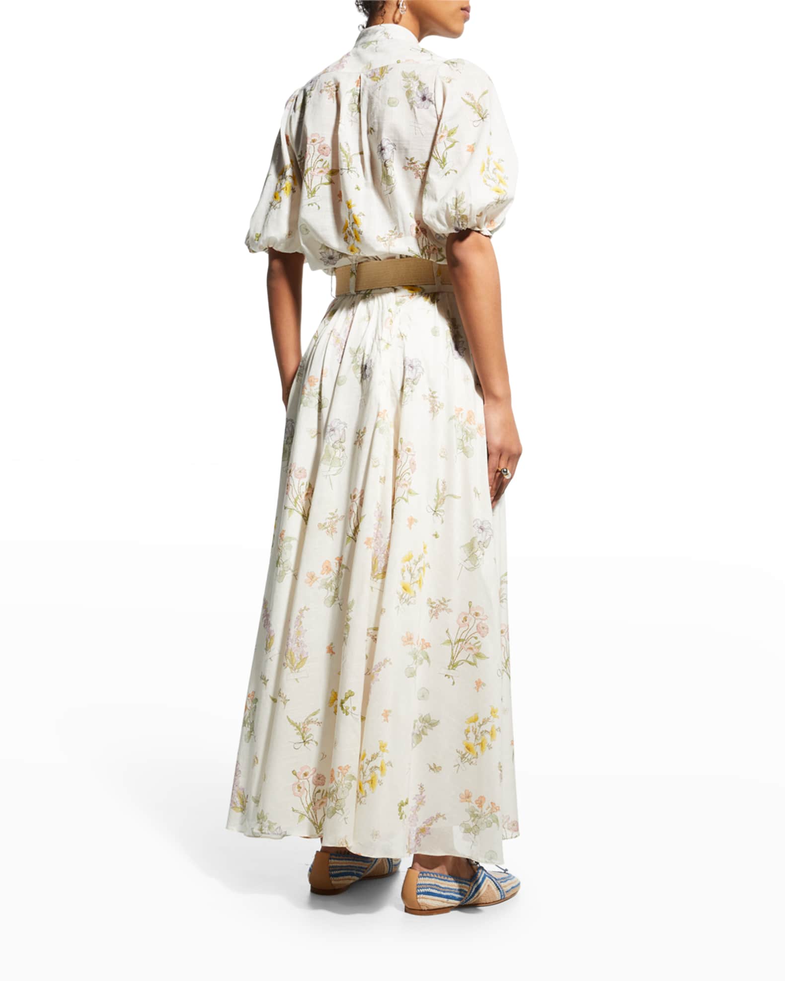 Zimmermann Jeannie Floral Button-Front Scalloped Puffed-Sleeve Blouse ...