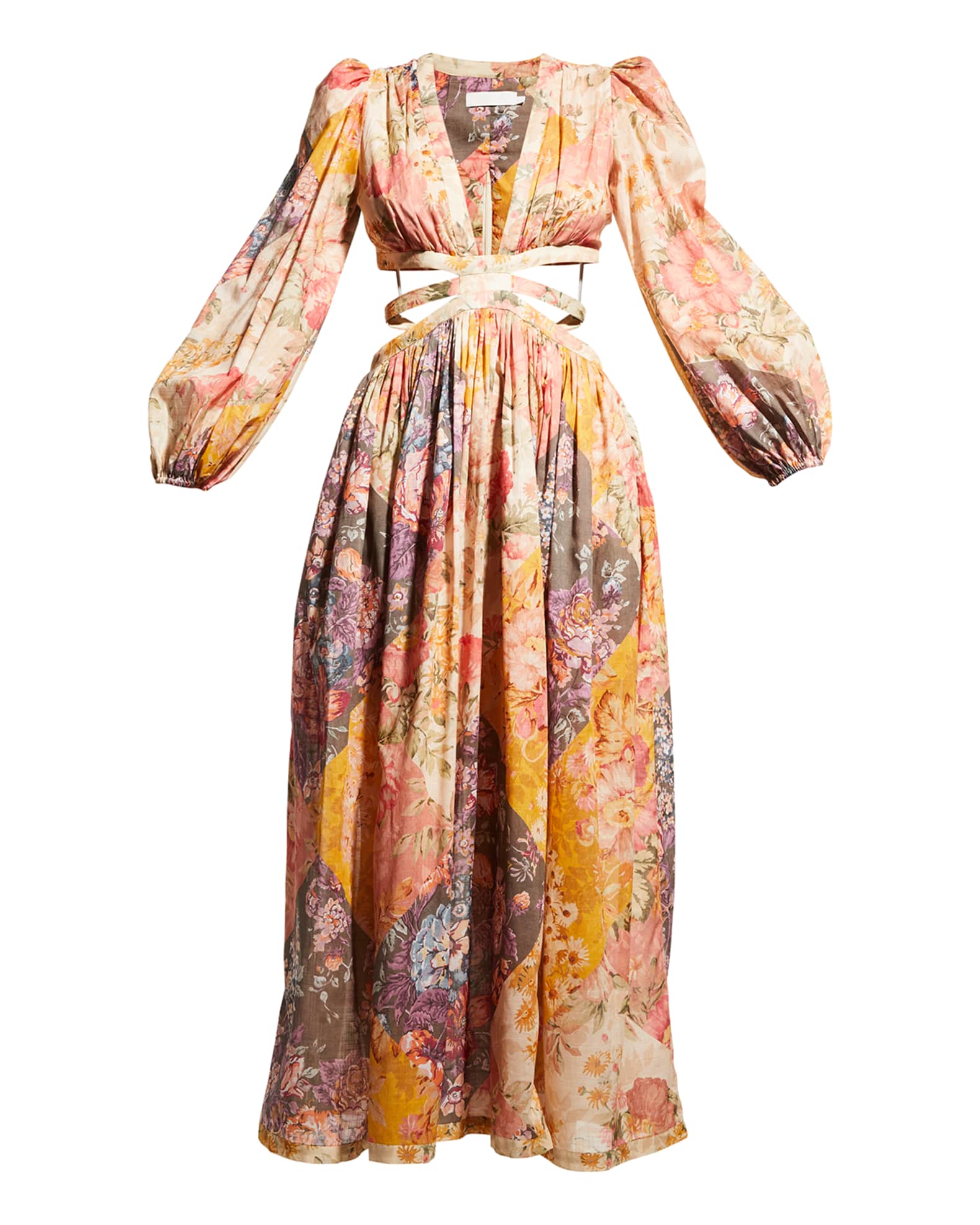 Zimmermann Pattie Floral Patchwork Cut-Out Maxi Dress | Neiman Marcus