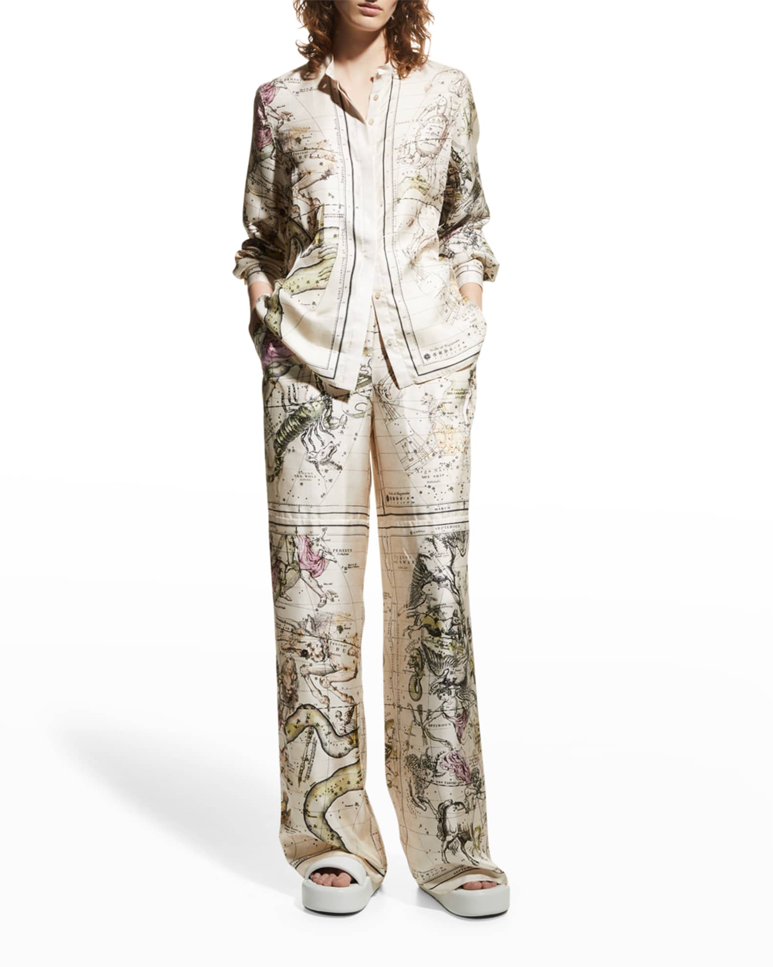 Rosetta Getty Map-Print Silk Shirt | Neiman Marcus
