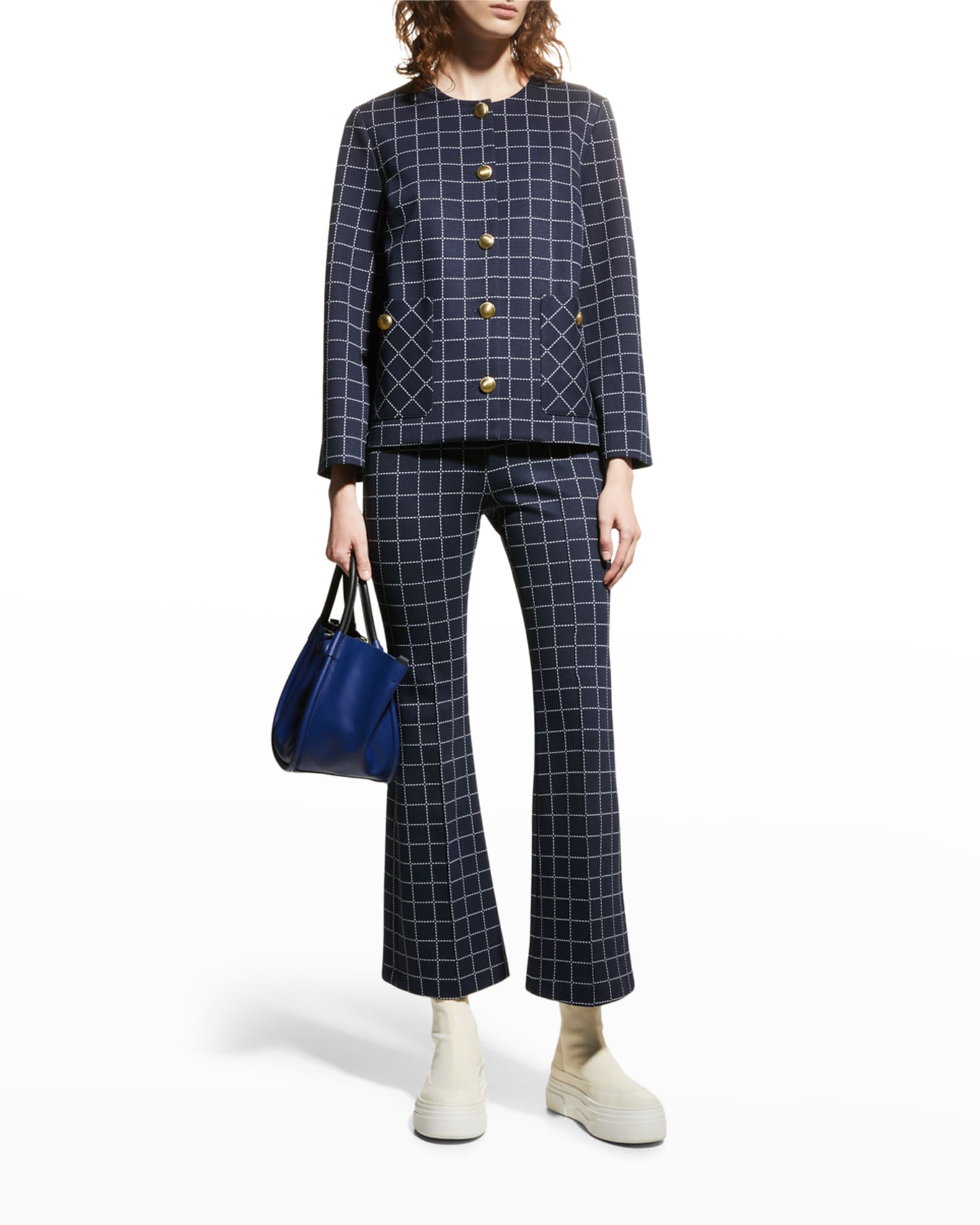 Rosetta Getty Houndstooth Plaid Flare Pants | Neiman Marcus