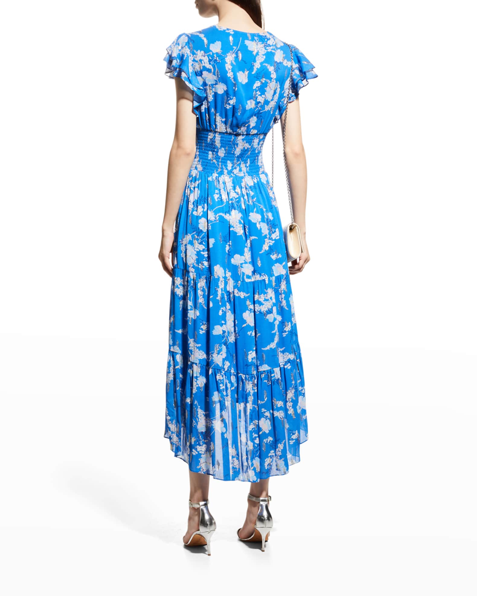 Shoshanna Neal Smocked Floral Print Midi Dress Neiman Marcus