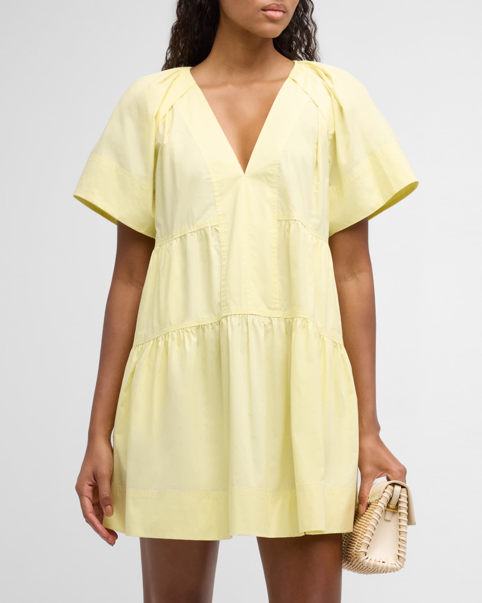 A.L.C. Camila Short-Oversized Sleeve Tiered Mini Dress | Neiman Marcus