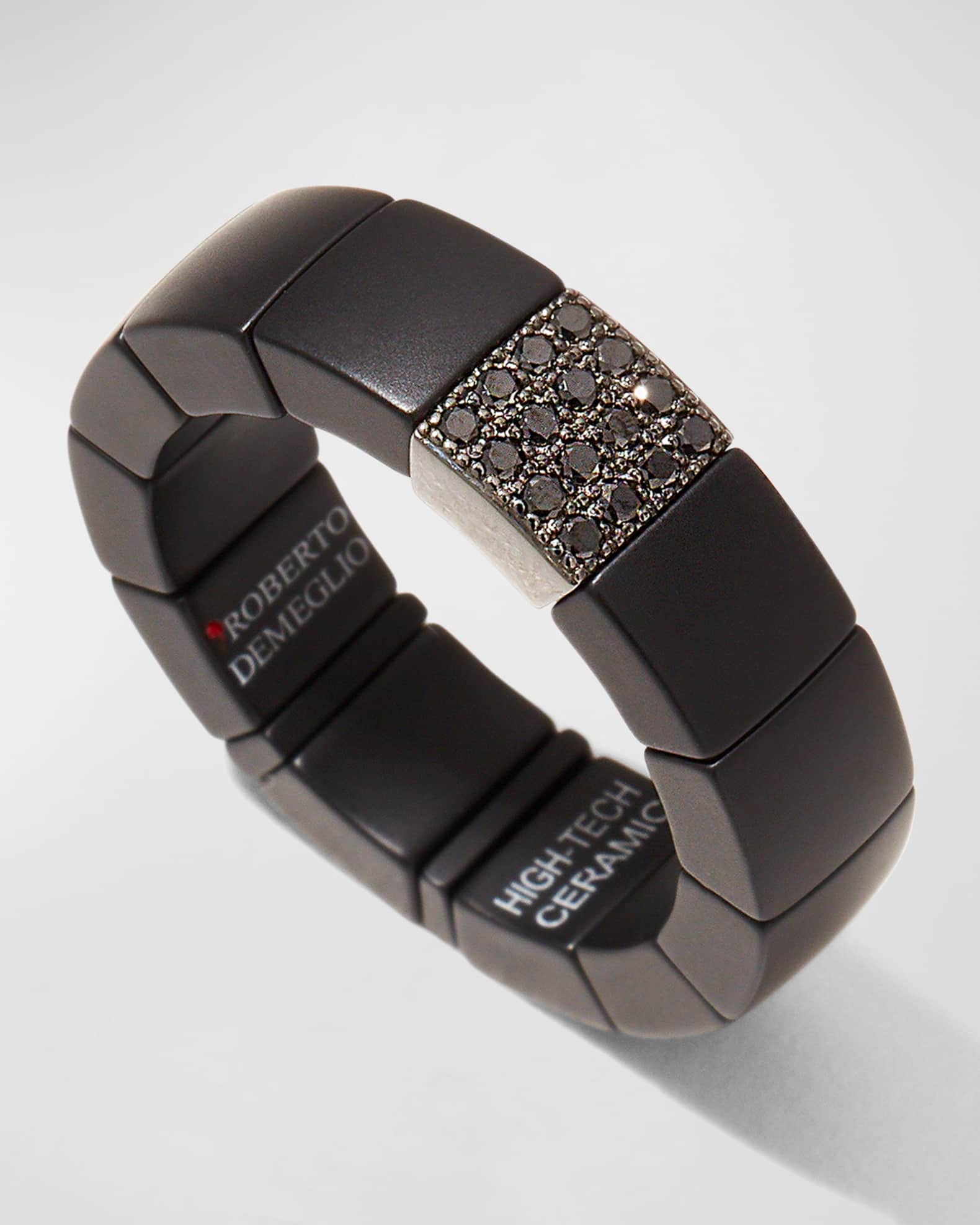 Roberto Demeglio Men's Scacco Matte Black Ceramic Ring with Diamond Link | Neiman Marcus