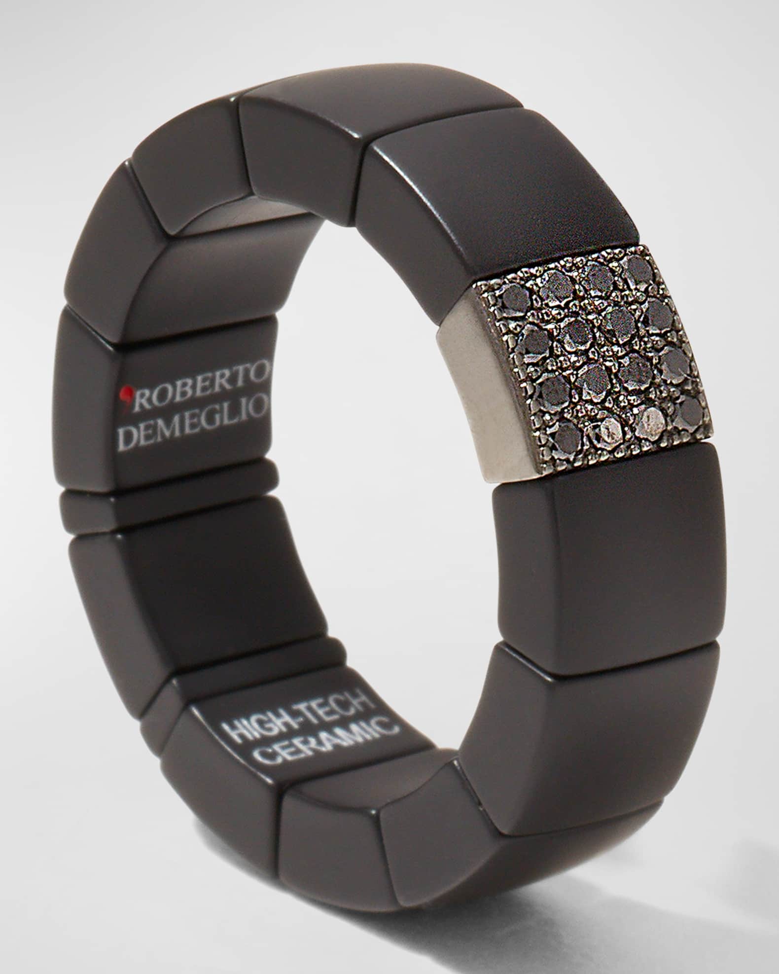 Roberto Demeglio Men's Scacco Matte Black Ceramic Ring with Diamond Link | Neiman Marcus