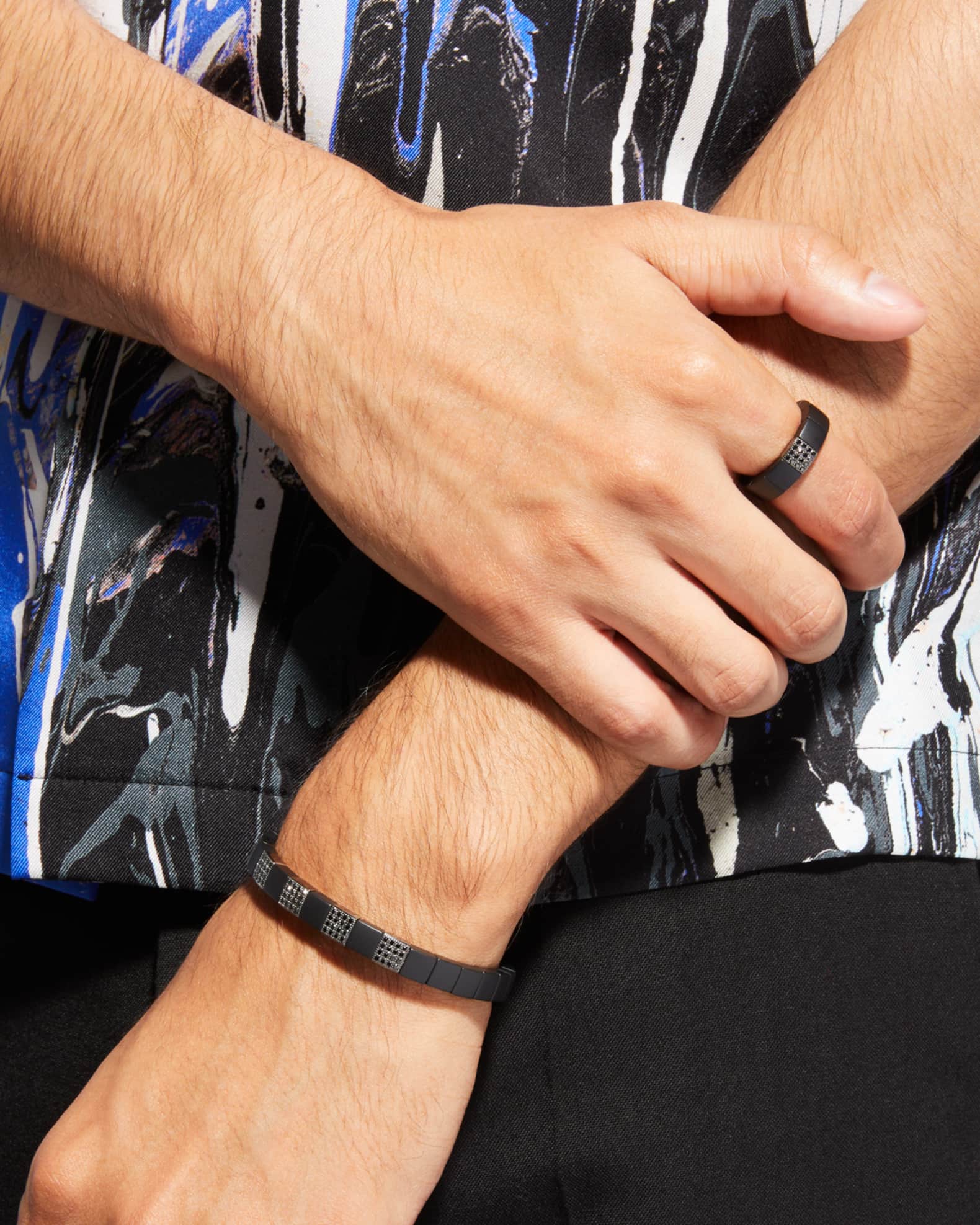 Roberto Demeglio Men's Scacco Matte Black Ceramic Ring with Diamond Link | Neiman Marcus