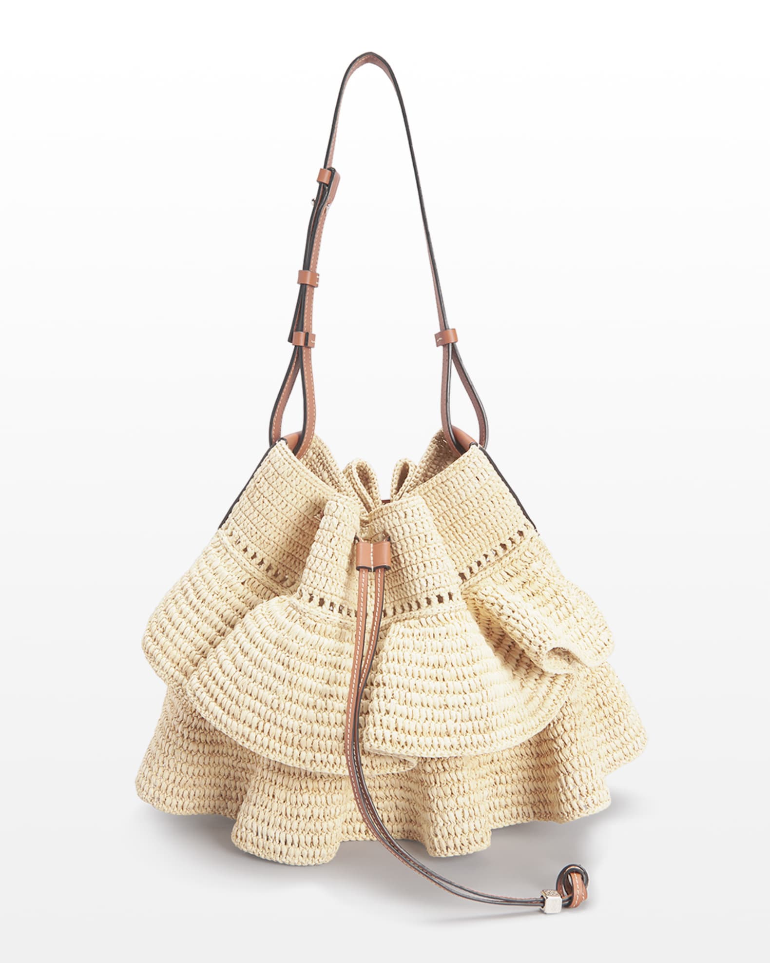 Loewe x Paula’s Ibiza Balloon Ruffled Raffia Shoulder Bag | Neiman Marcus