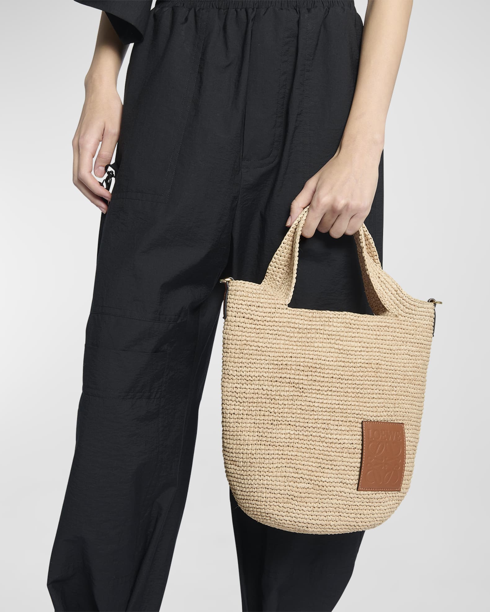 Loewe x Paula’s Ibiza Slit Mini Tote Bag in Raffia with Leather Anagram ...