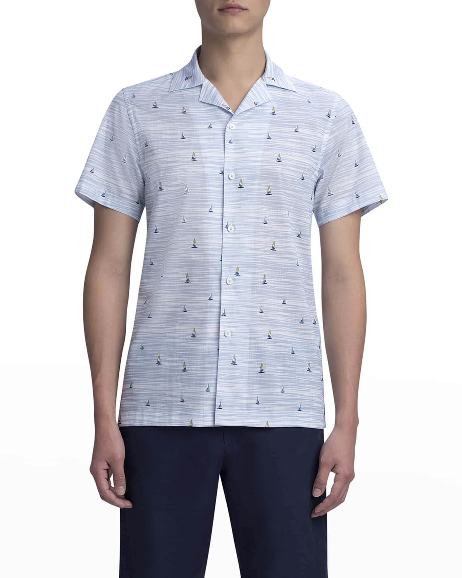 Bugatchi Men's Shaped Sailboat-Print Camp Shirt | Neiman Marcus