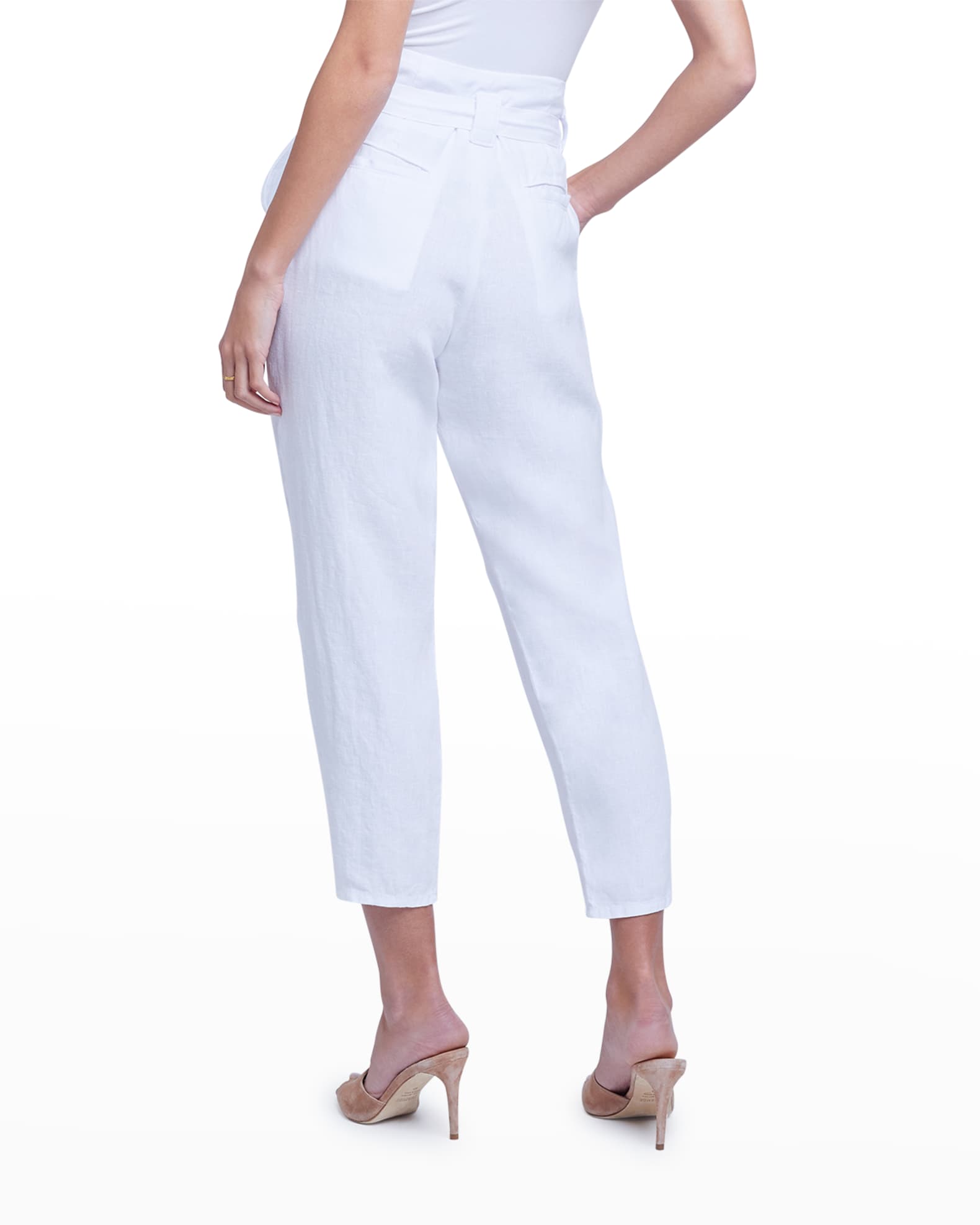 L'Agence Heather Linen Cropped Paper Bag Pants | Neiman Marcus