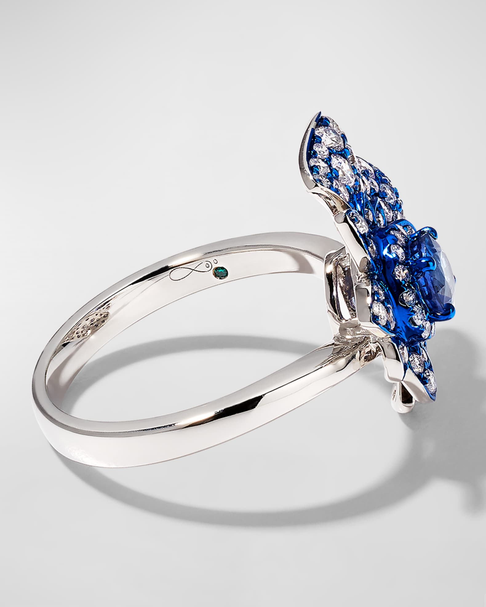 Graziela Gems Blue Rhodium, Blue Sapphire and Diamond Folha Ring, Size ...