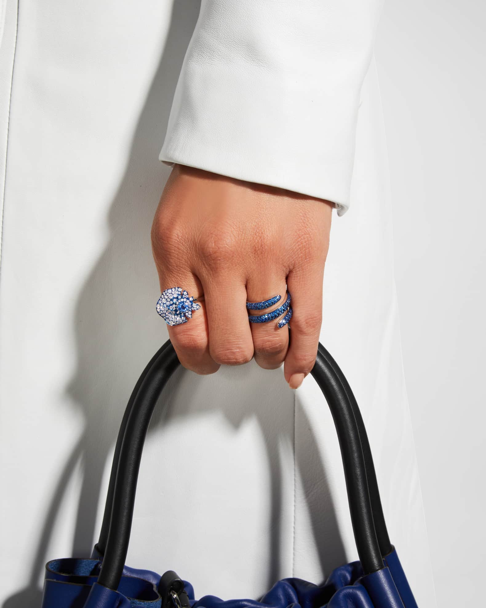 Graziela Gems Blue Rhodium, Blue Sapphire and Diamond Folha Ring, Size ...