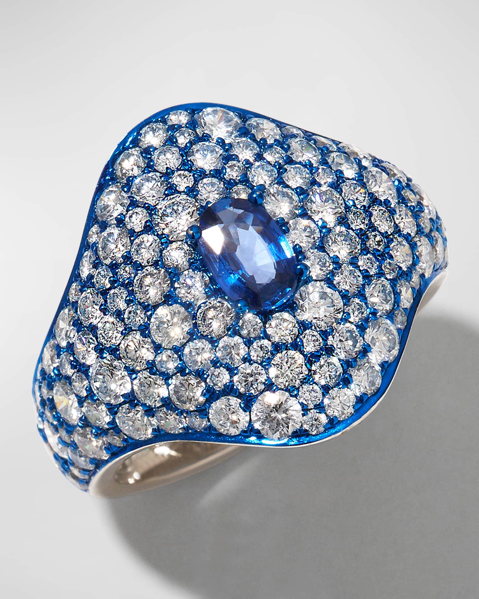 Graziela Gems Blue Rhodium, Blue Sapphire and Diamond Ring, Size 7 ...