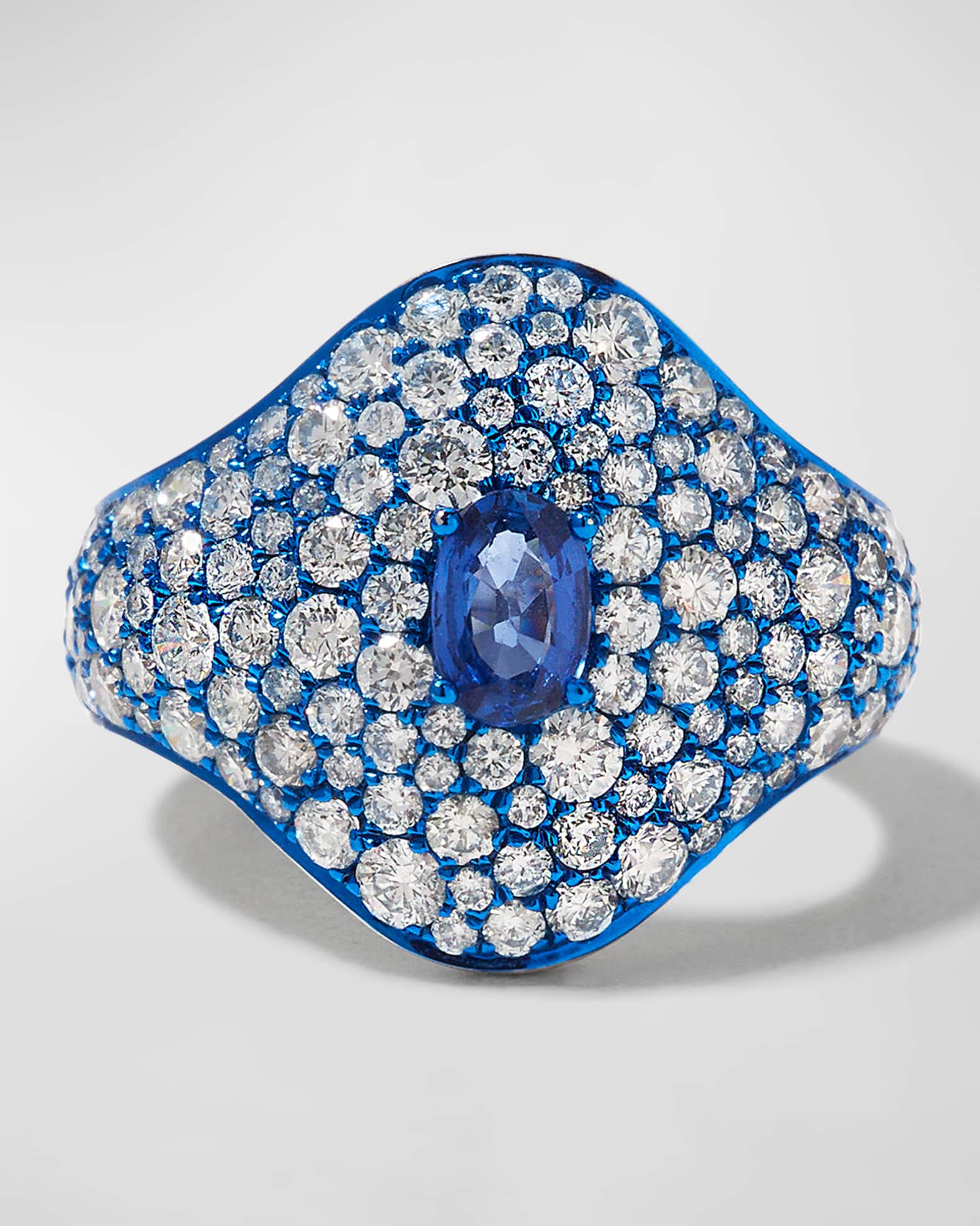 Graziela Gems Blue Rhodium, Blue Sapphire and Diamond Ring, Size 7 ...