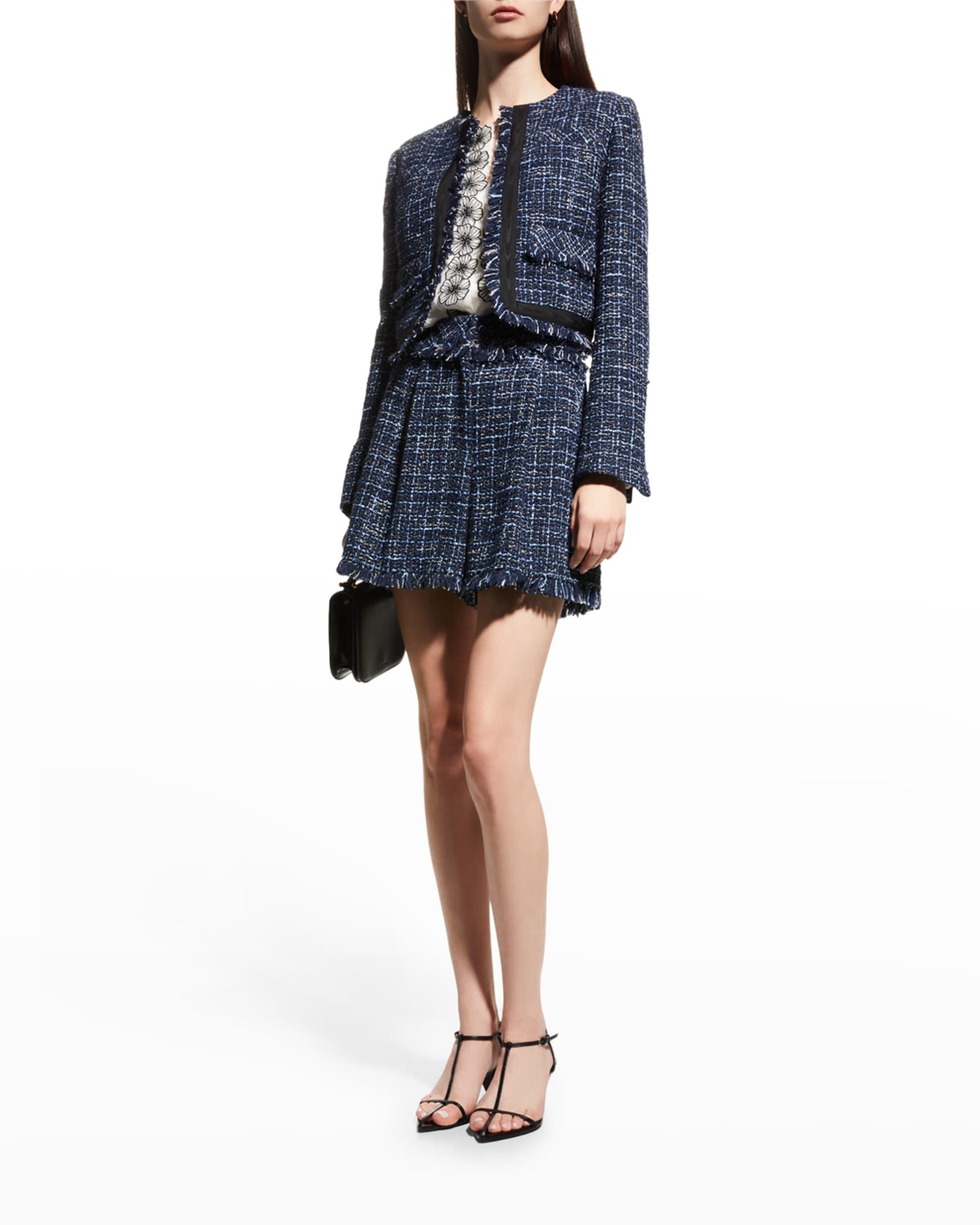 Jason Wu Collection Fringe-Edge Check Boucle Tweed Crop Jacket | Neiman ...