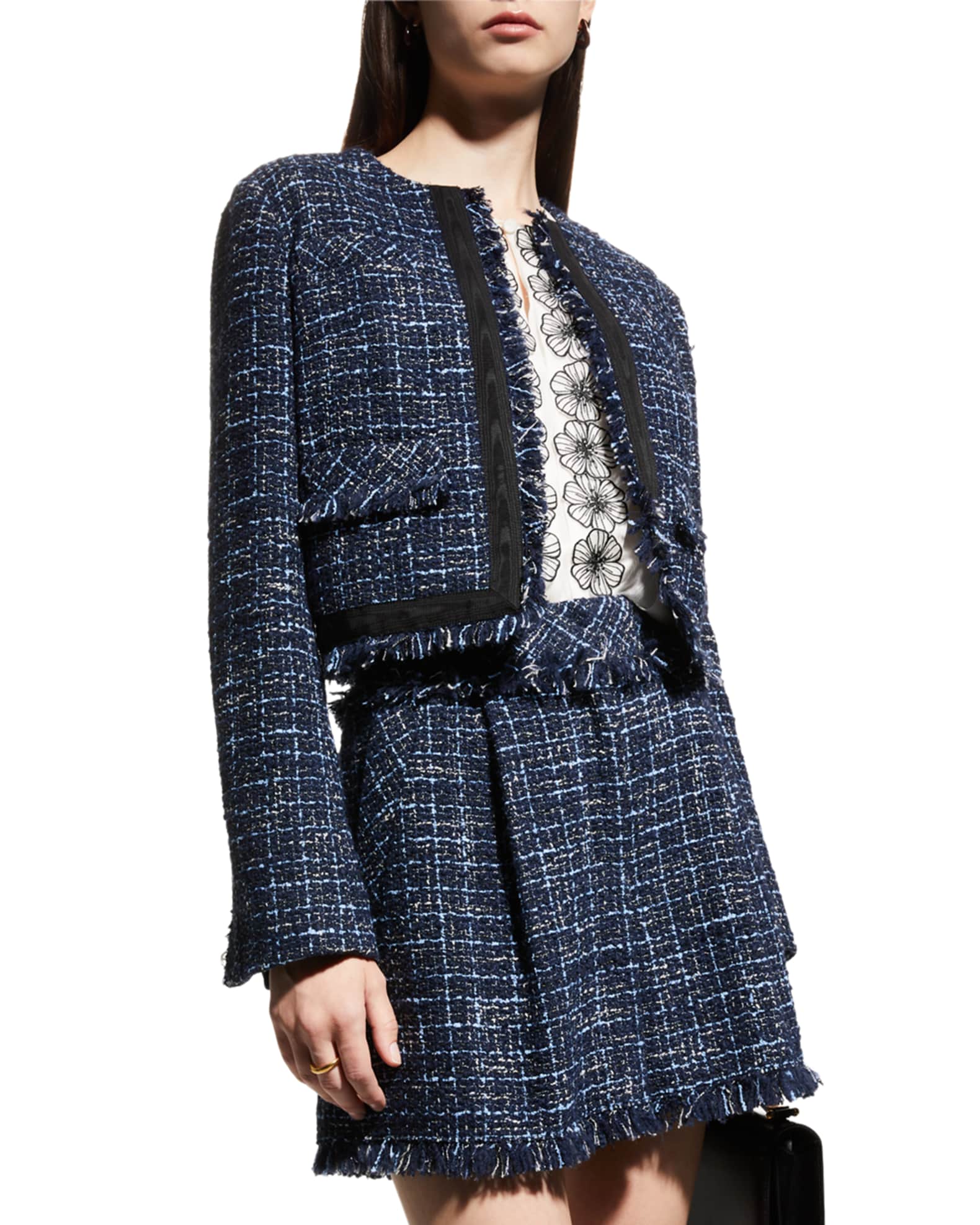 Jason Wu Collection Fringe-Edge Check Boucle Tweed Crop Jacket | Neiman ...