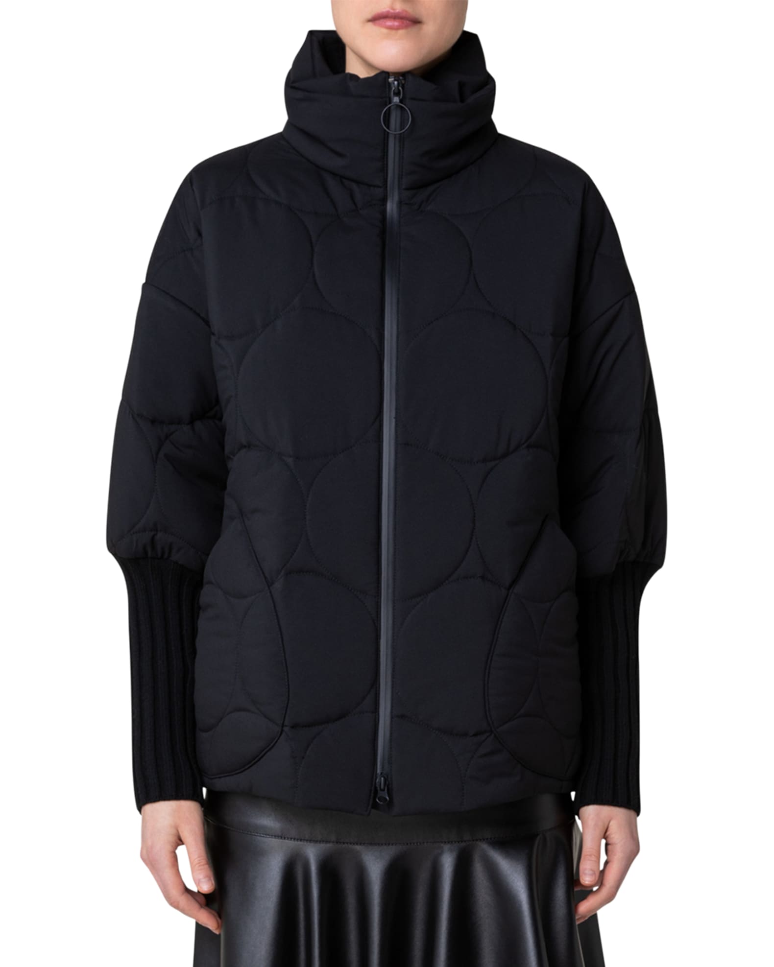 Akris punto Circle Quilted Puffer Jacket with Knit Sleeves | Neiman Marcus