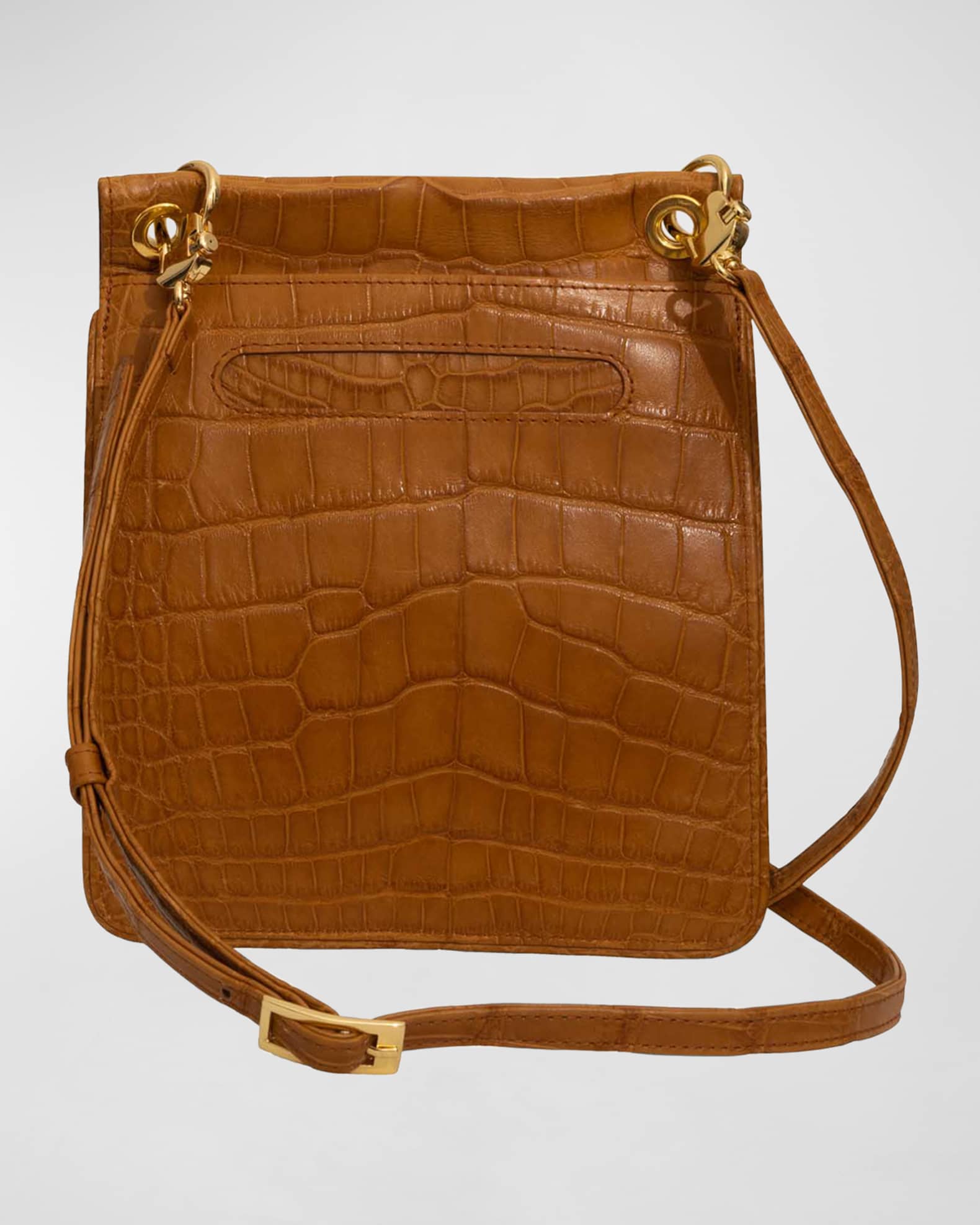 Abas Flat Polished Matte Alligator Crossbody Bag | Neiman Marcus