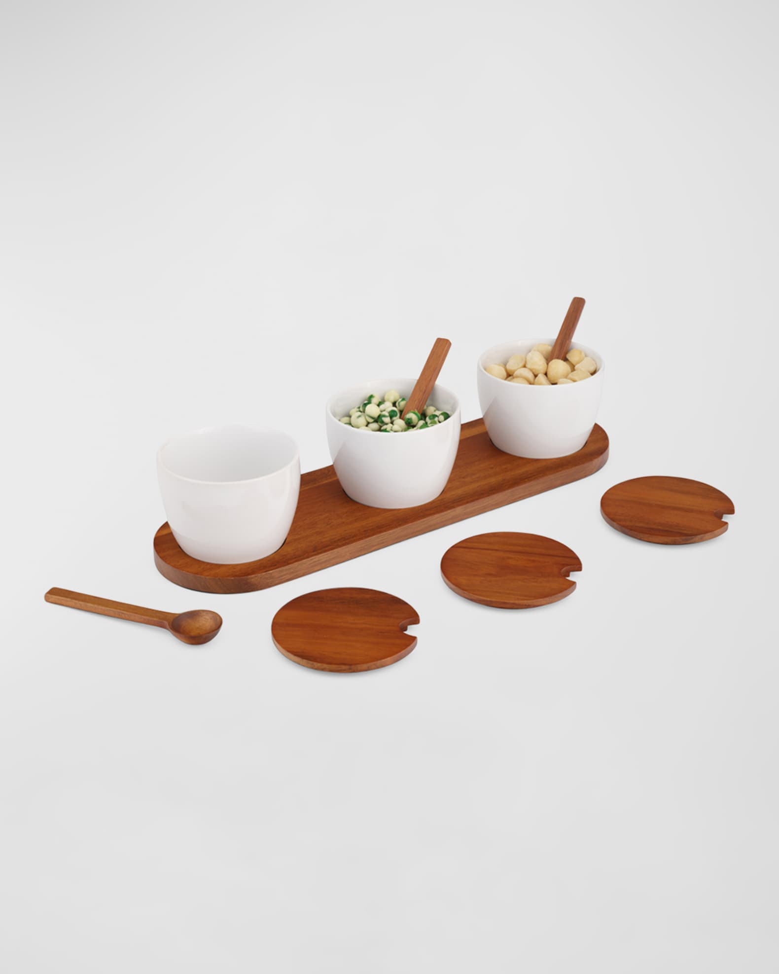 Nambe Duets Triple Condiment Server W/ Lids & Spoons | Neiman Marcus