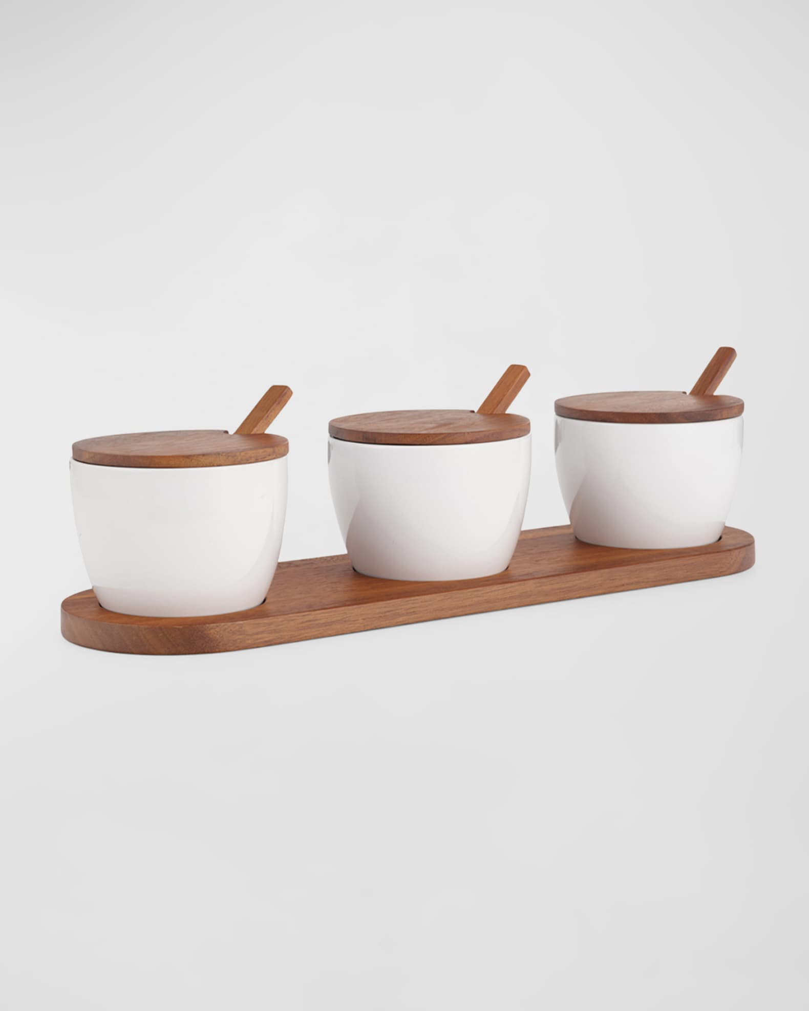 Nambe Duets Triple Condiment Server W/ Lids & Spoons | Neiman Marcus