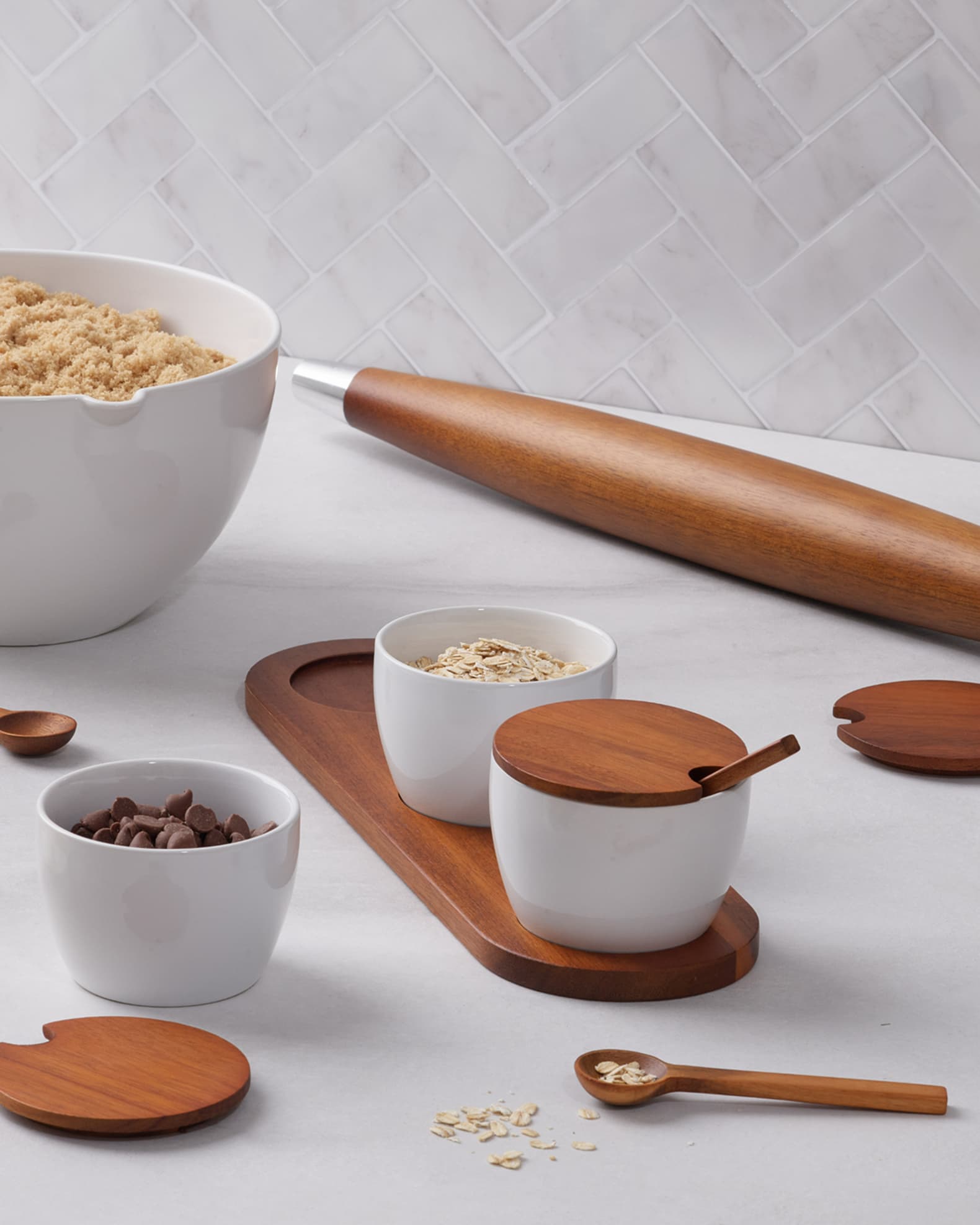 Nambe Duets Triple Condiment Server W/ Lids & Spoons | Neiman Marcus