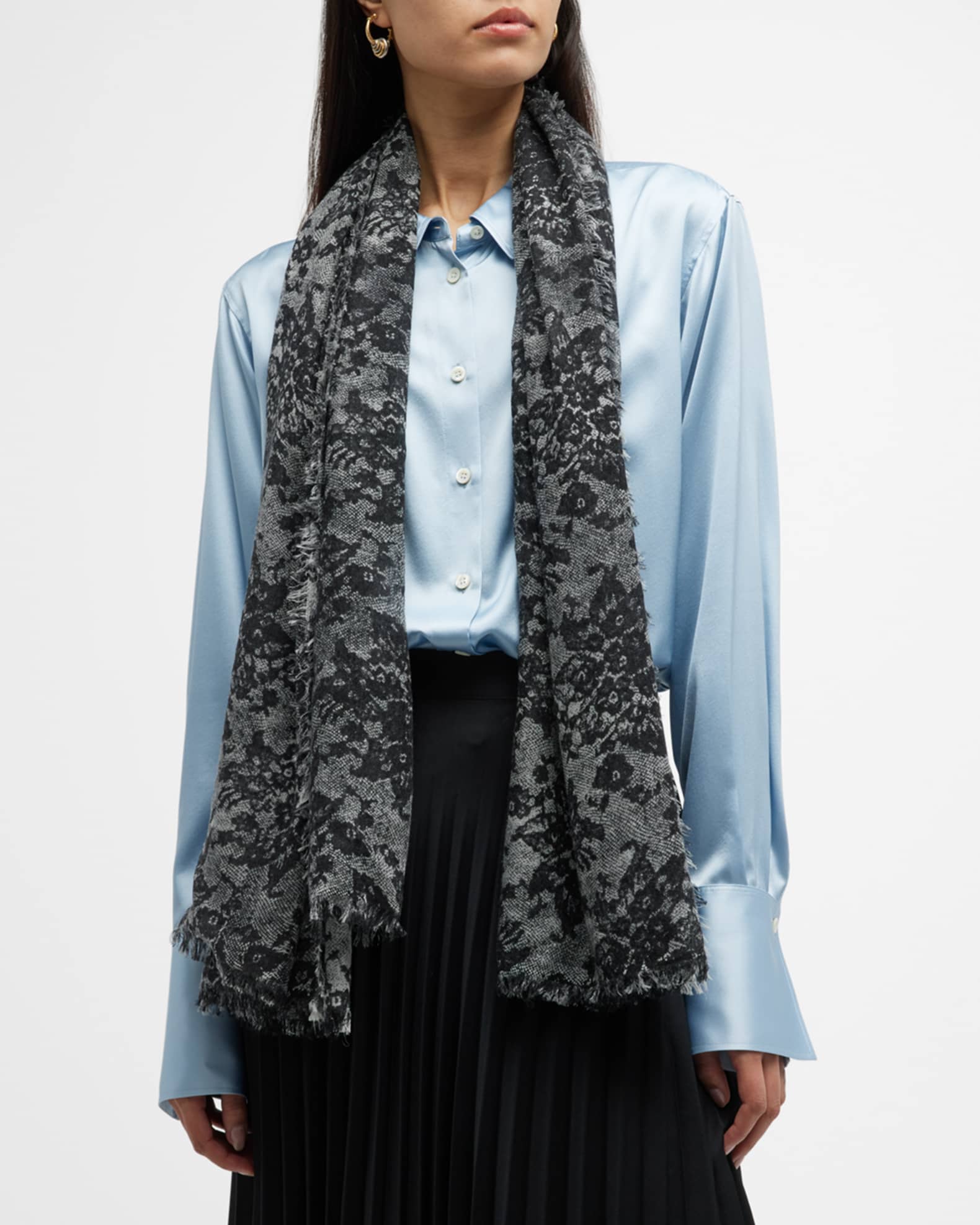 Bajra Lace-Print Wool-Silk Scarf | Neiman Marcus