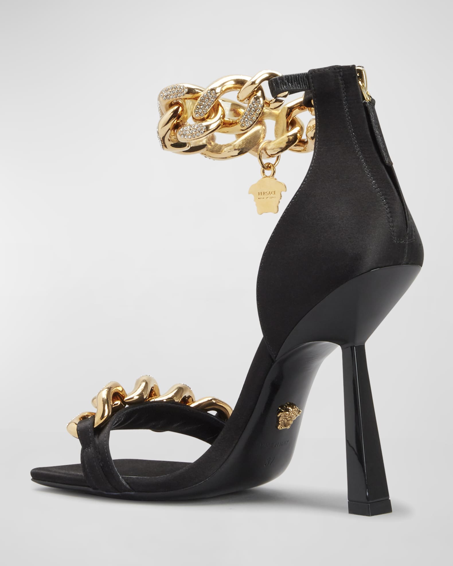 Versace Silk Chain Medusa Stiletto Sandals | Neiman Marcus